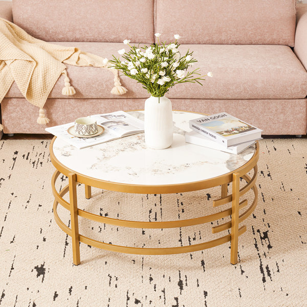 Mercer41 ContemporaryLight Luxe Style Gold-edged Round Coffee Table ...