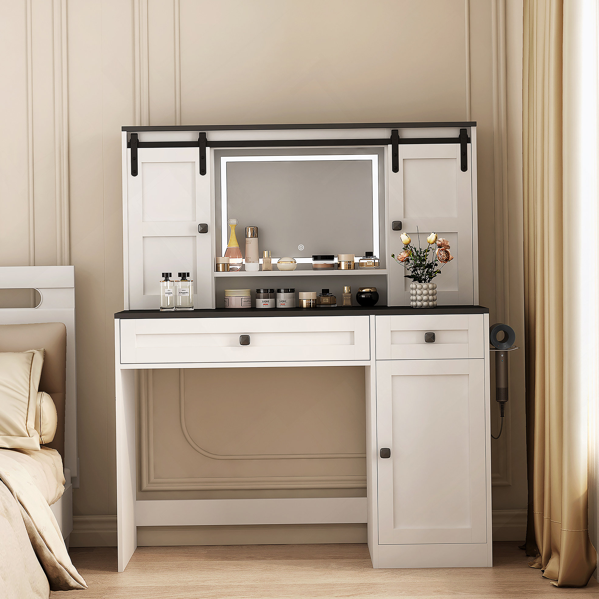 Gracie Oaks Farmhouse Dressing Table Makeup Table, 43" Wide Dressing ...