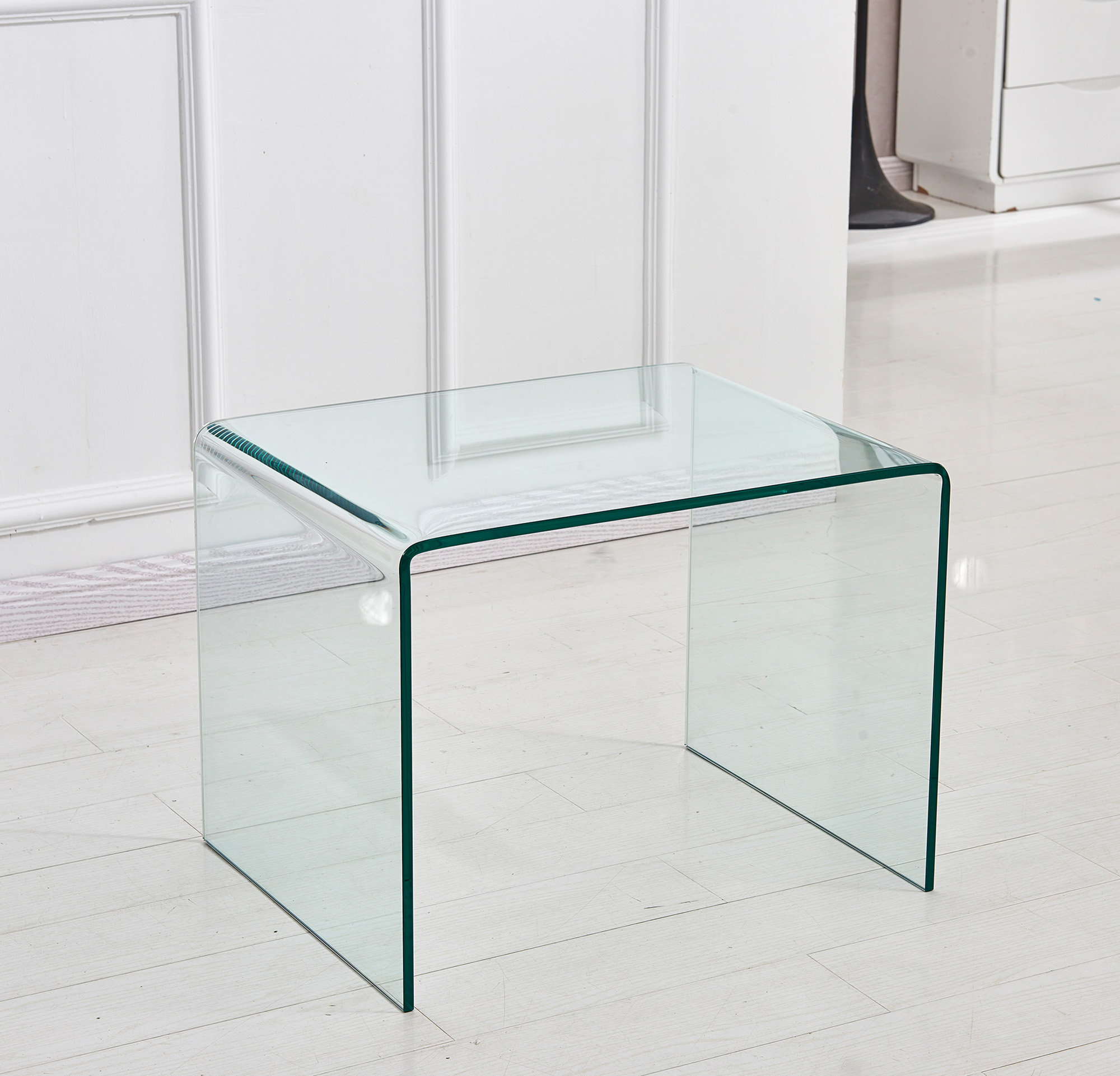 Wrought Studio Transparent End Table,Tempered Clear Bent Glass Side ...