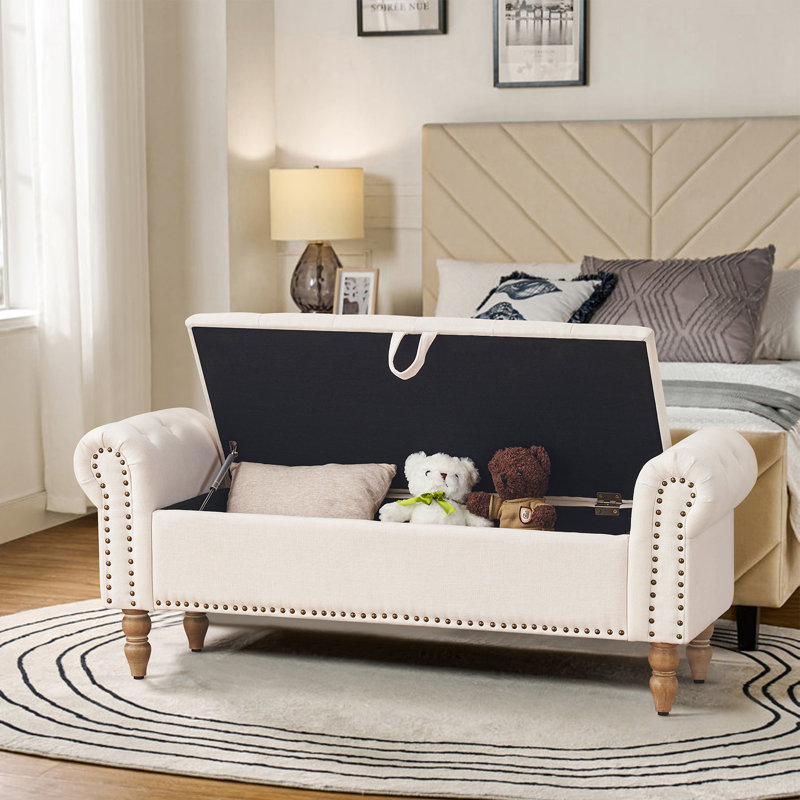 House of Hampton® Junainah Linen Upholstered Storage Bench | Wayfair