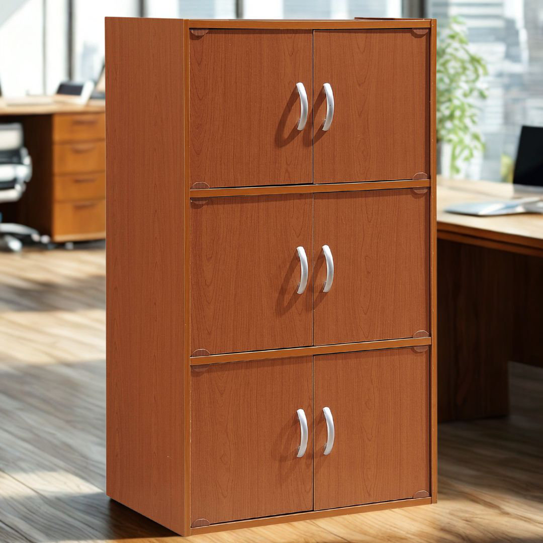 L'Baiet 6-Doors, 3-Shelf Bookcase 40.8 in. Tall Enclosed Storage 3-Tier ...