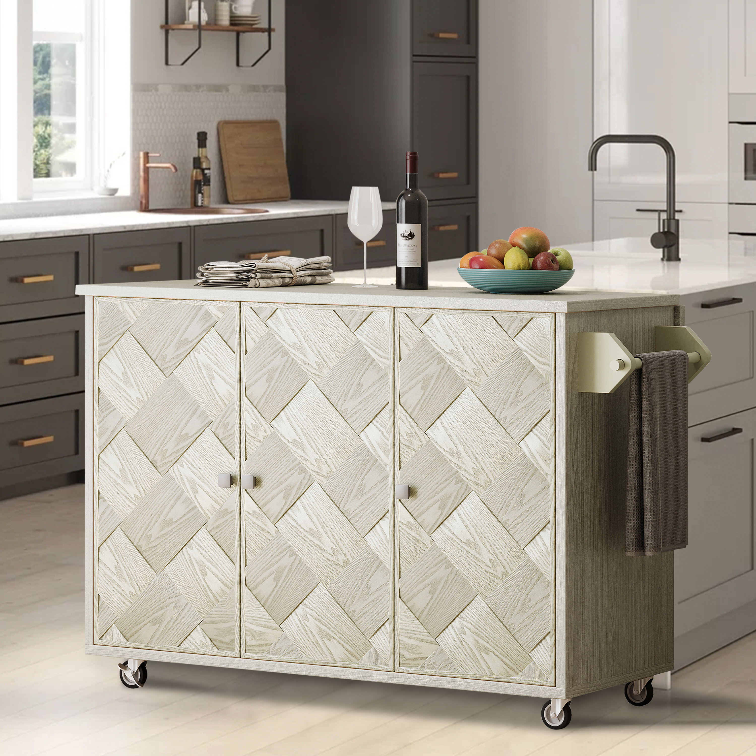 Latitude Run® Solid Wood Handwoven Kitchen Island With Drop Leaf ...