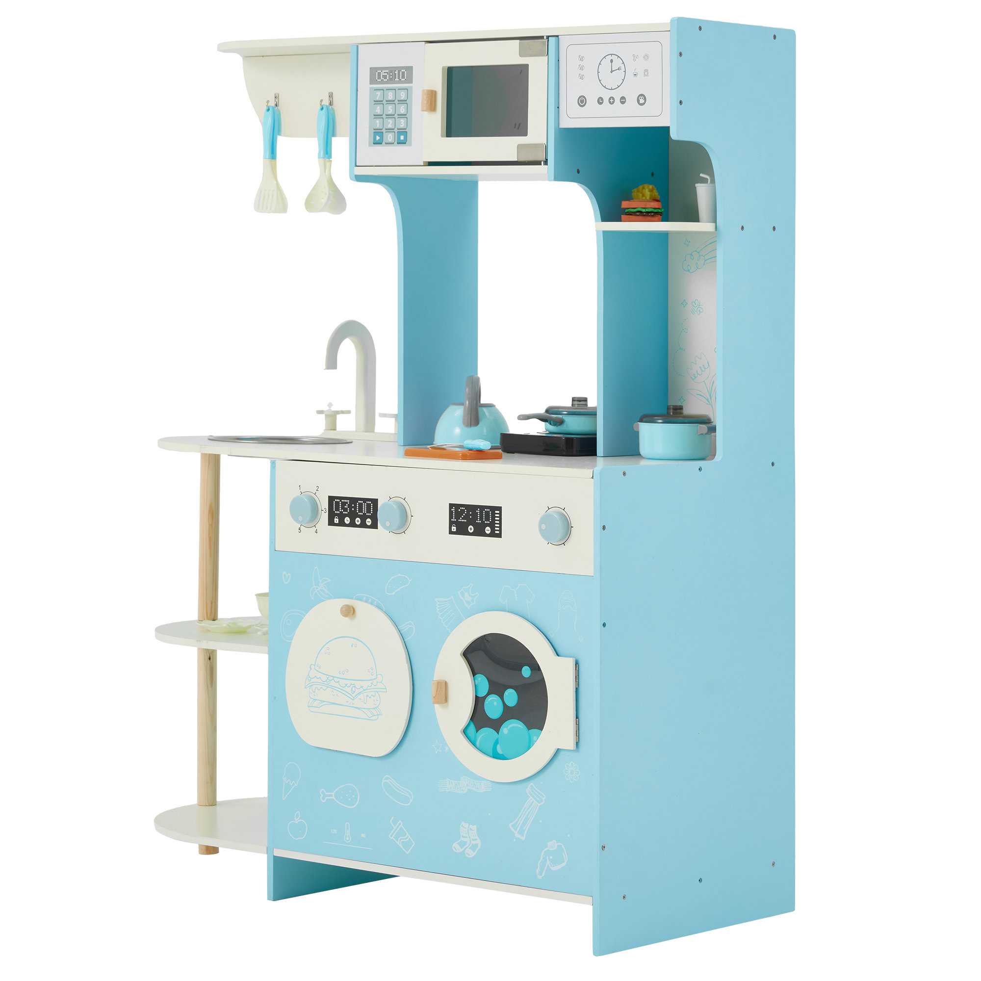 EROMMY Wooden Kids Play Kitchen Set, Kids Cooking Pretend Play Set ...