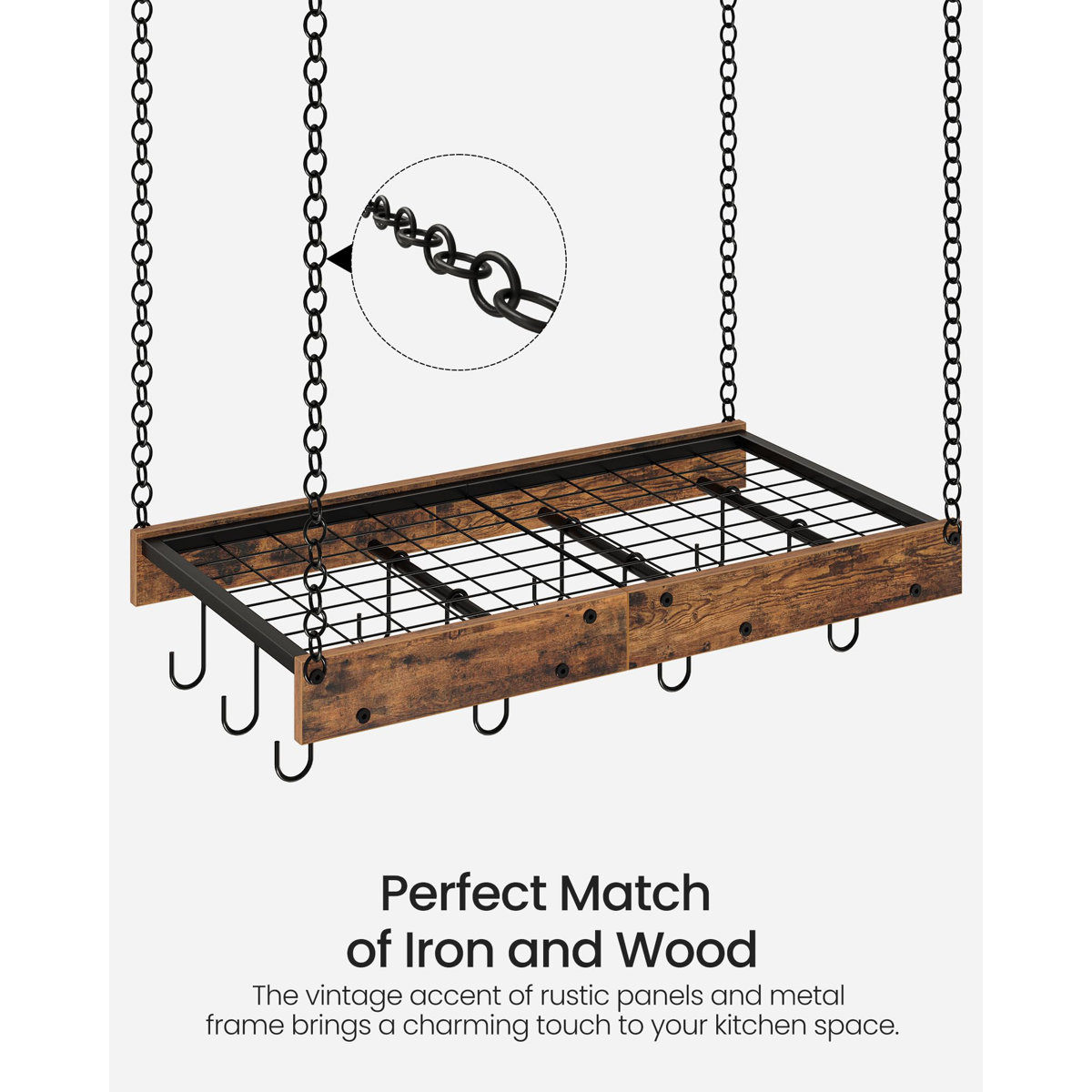 17 Stories Vintage Ceiling Mounted Pot Rack With 12 S-Hooks - Rustic ...