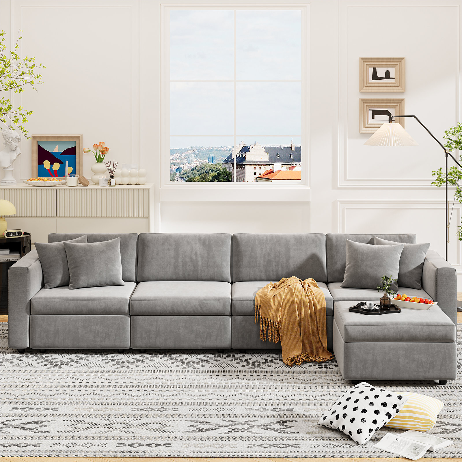 Mercer41 PPorfamilia 130'' Modular L-Shaped Sectional Sofa Set, 4 Seat ...