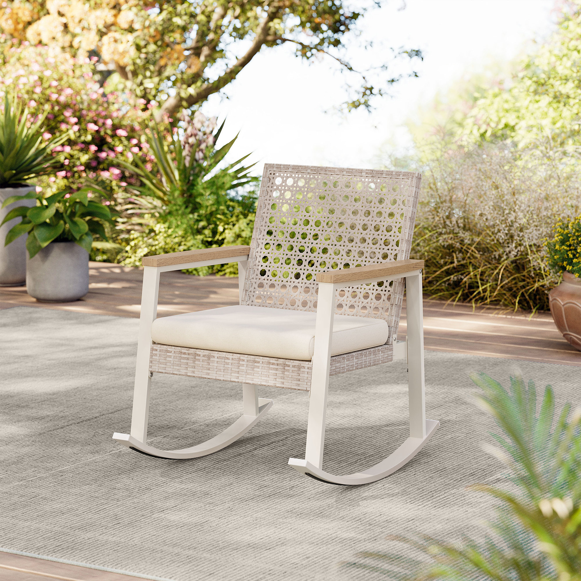 Bay Isle Home™ Patio Steel Rocking Chair, Bone Color | Wayfair