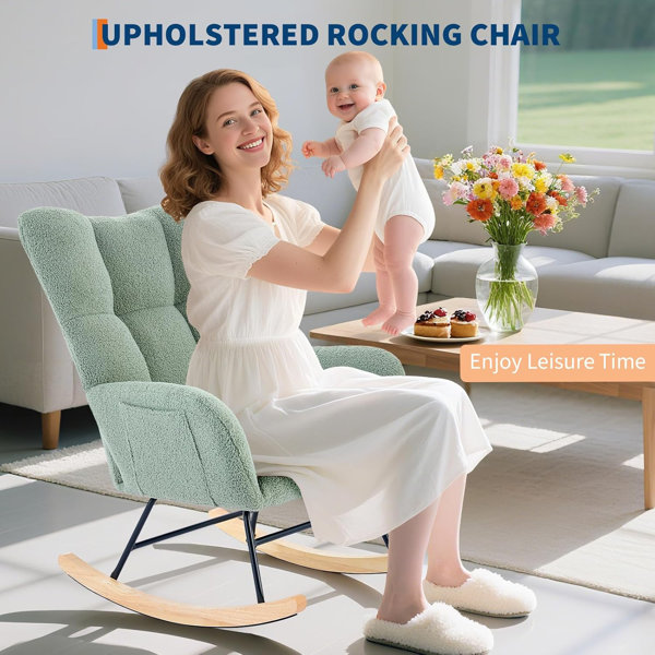 George Oliver Nursery Teddy Rocking Chair, Upholstered Fluffy Glider ...