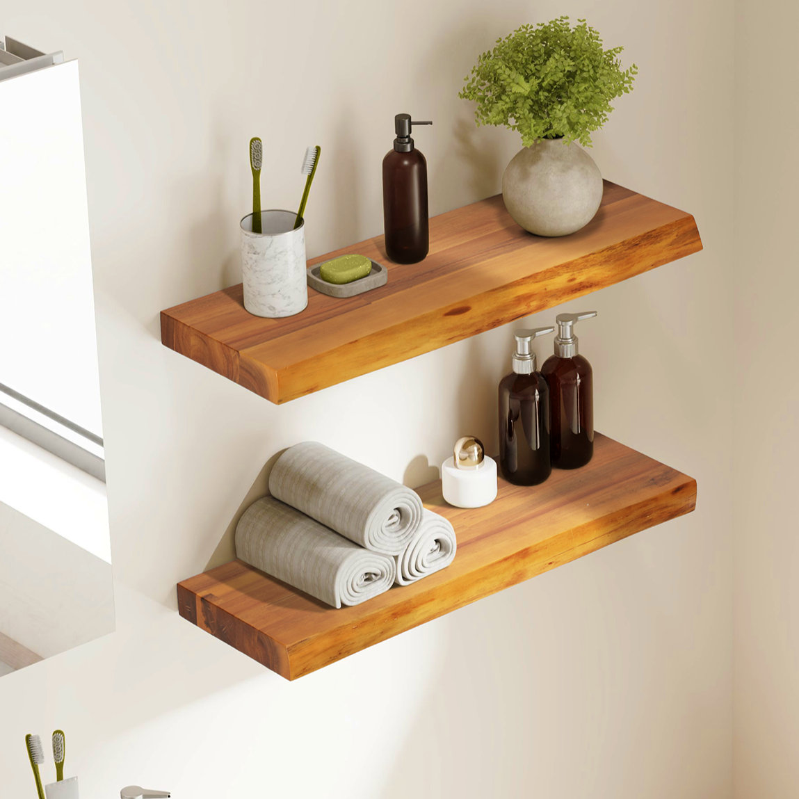 Gracie Oaks Jorgensen 2 Pieces Acacia Solid Wood Floating Shelves for ...