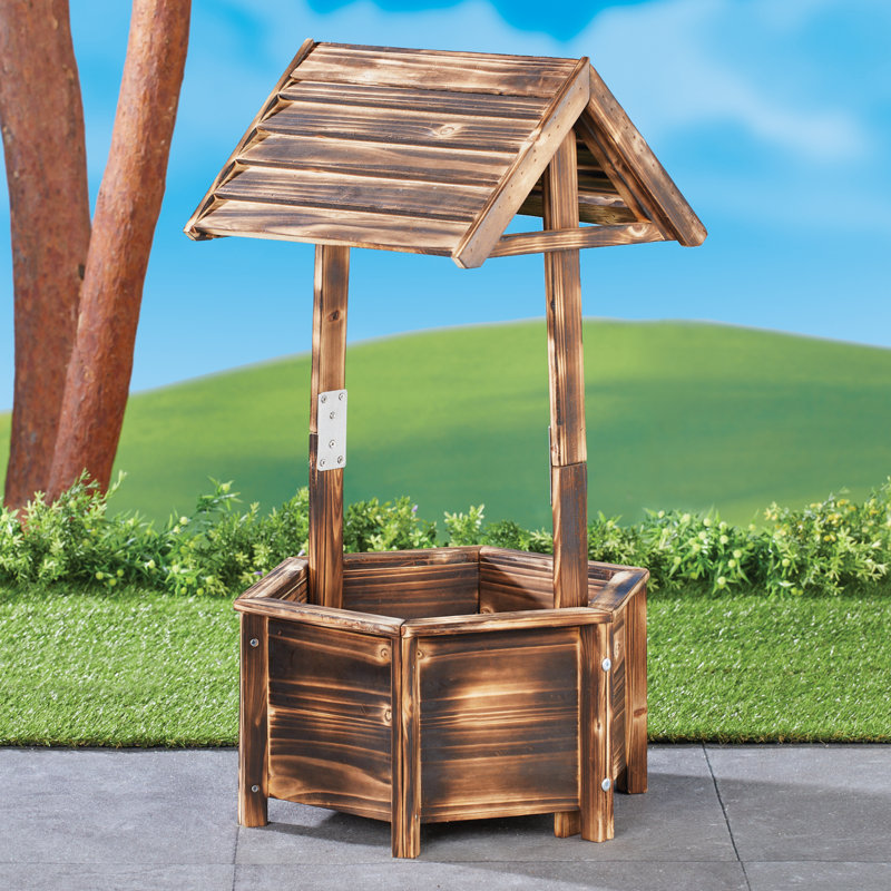 August Grove® Charming Realistic Wooden Wishing Well Planter | Wayfair