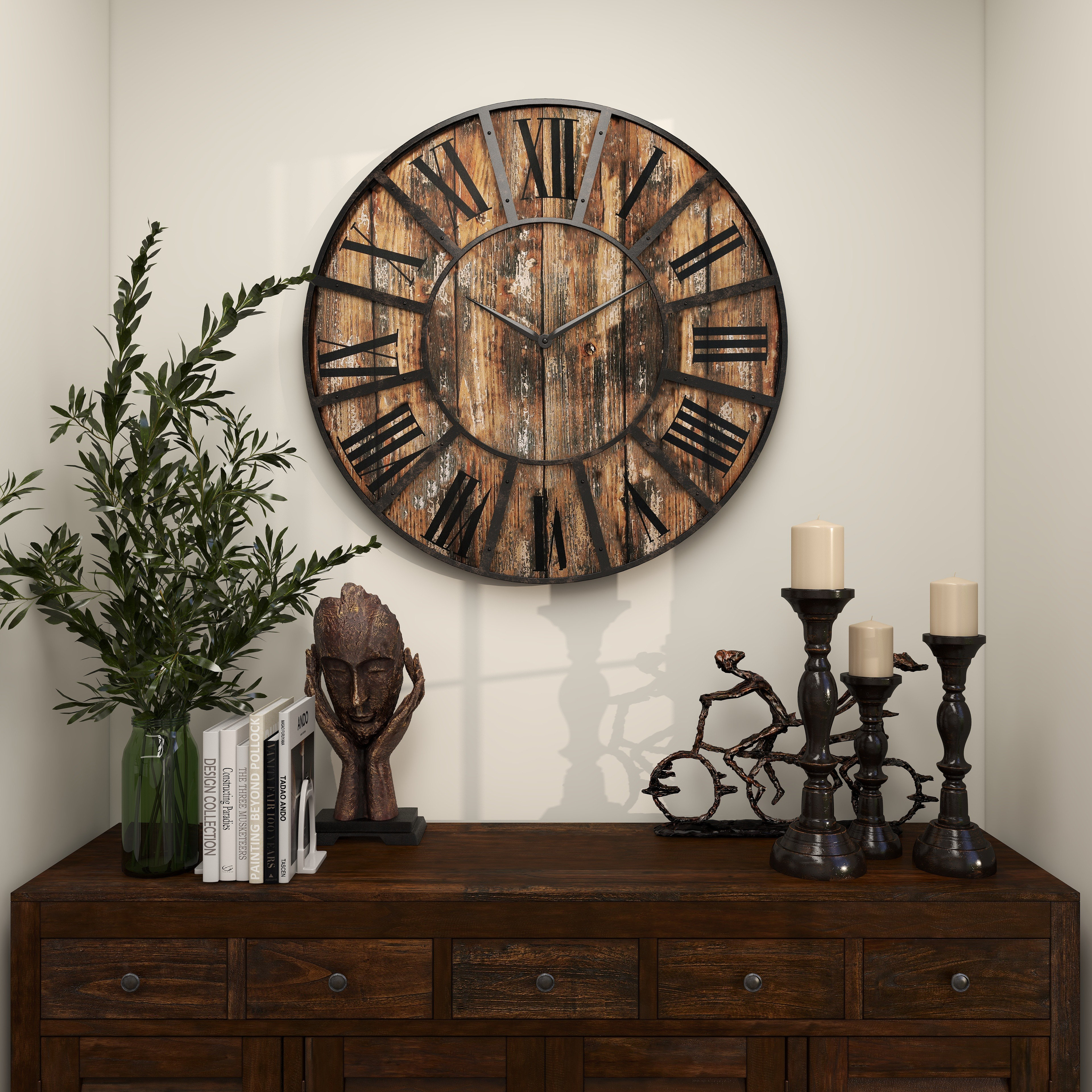 Steelside™ Wooden Decorative Wall Clock with Black Accents & Reviews ...