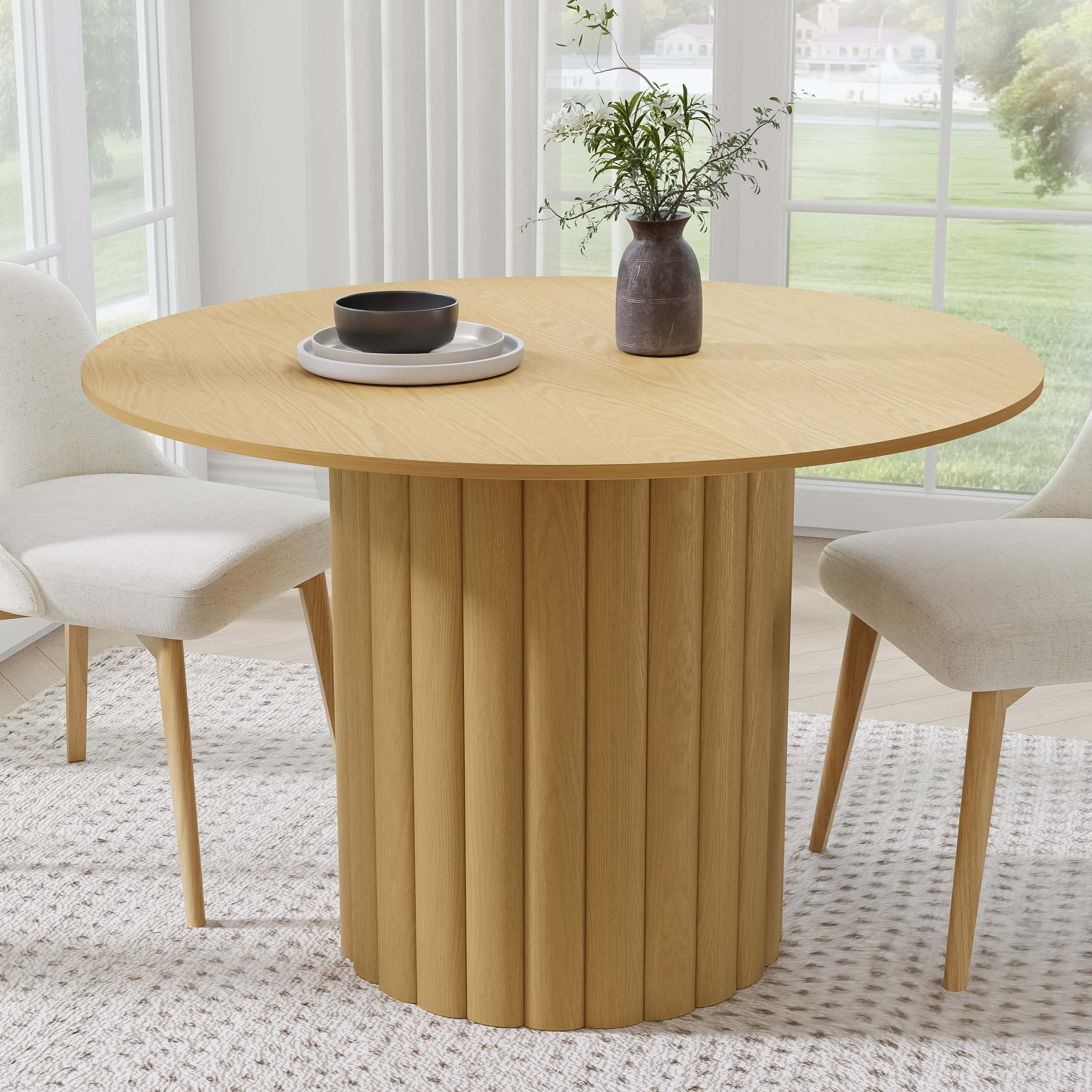 Ivy Bronx Solid Wood Dining Table Round Pedestal Kitchen Table | Wayfair