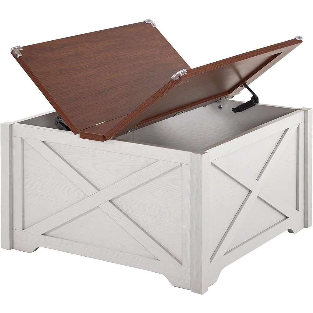 Ophelia & Co. Square Coffee Table With Storage, Farmhouse Rustic White ...