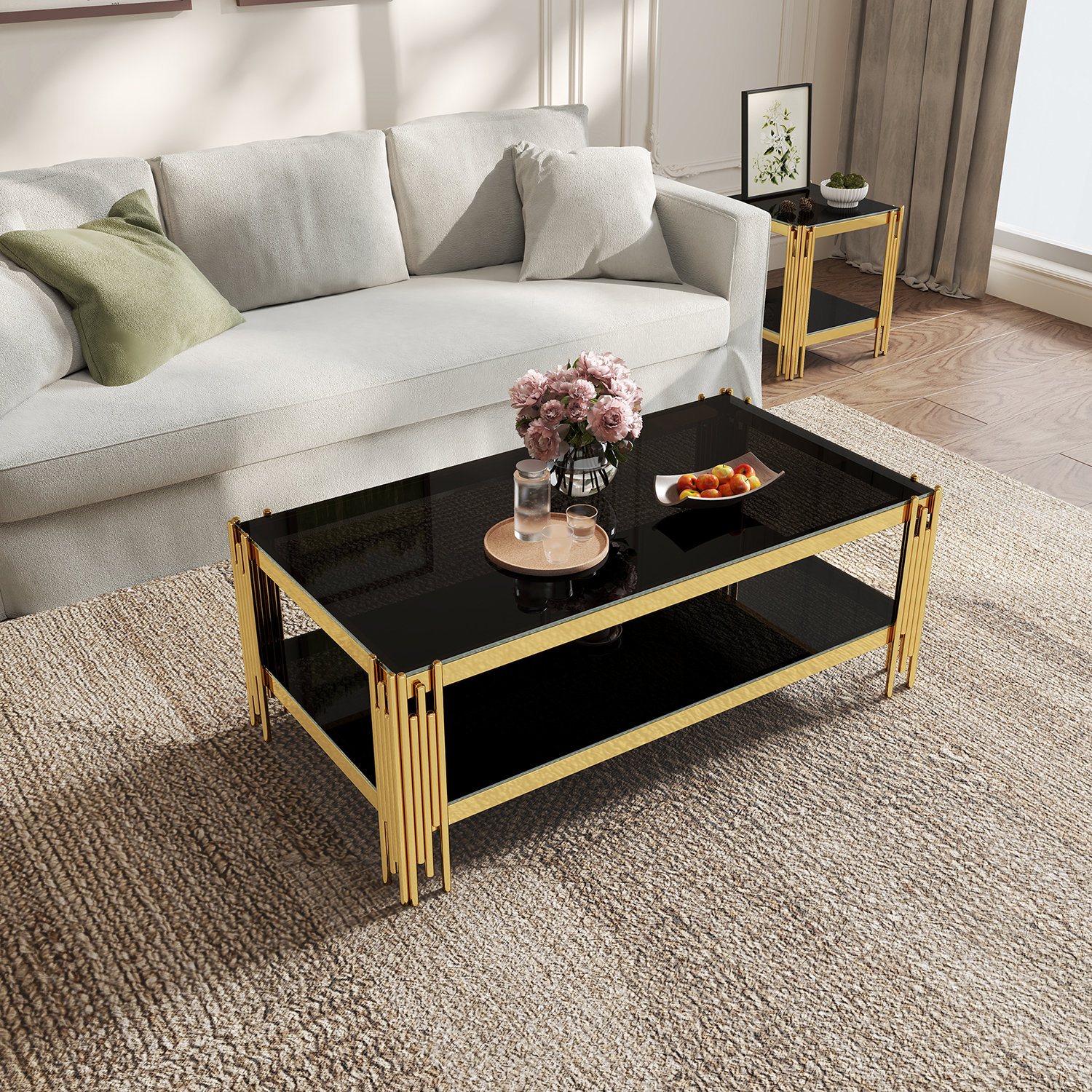 Mercer41 Top And Bottom Double Layer Tempered Glass Coffee Table And ...