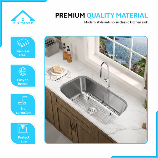 KBFmore 30 Inch Single Bowl Undermount Swirl Finish Classic Kitchen ...