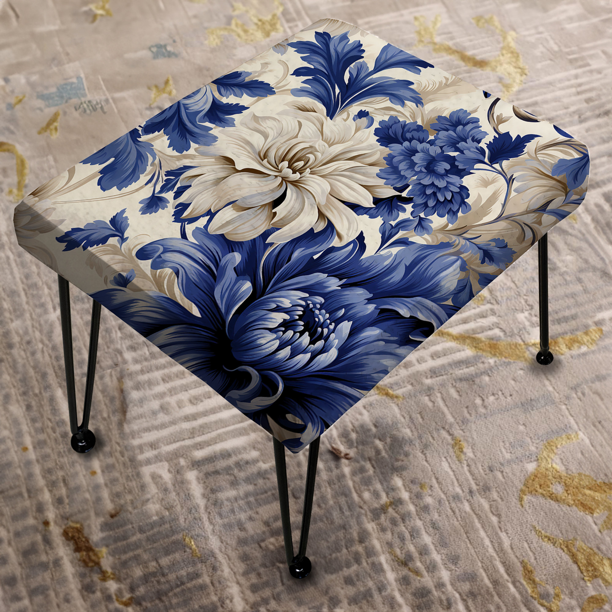 Design Art Cobalt Blue Brocade Victorian Pattern VI - Floral Rectangle ...