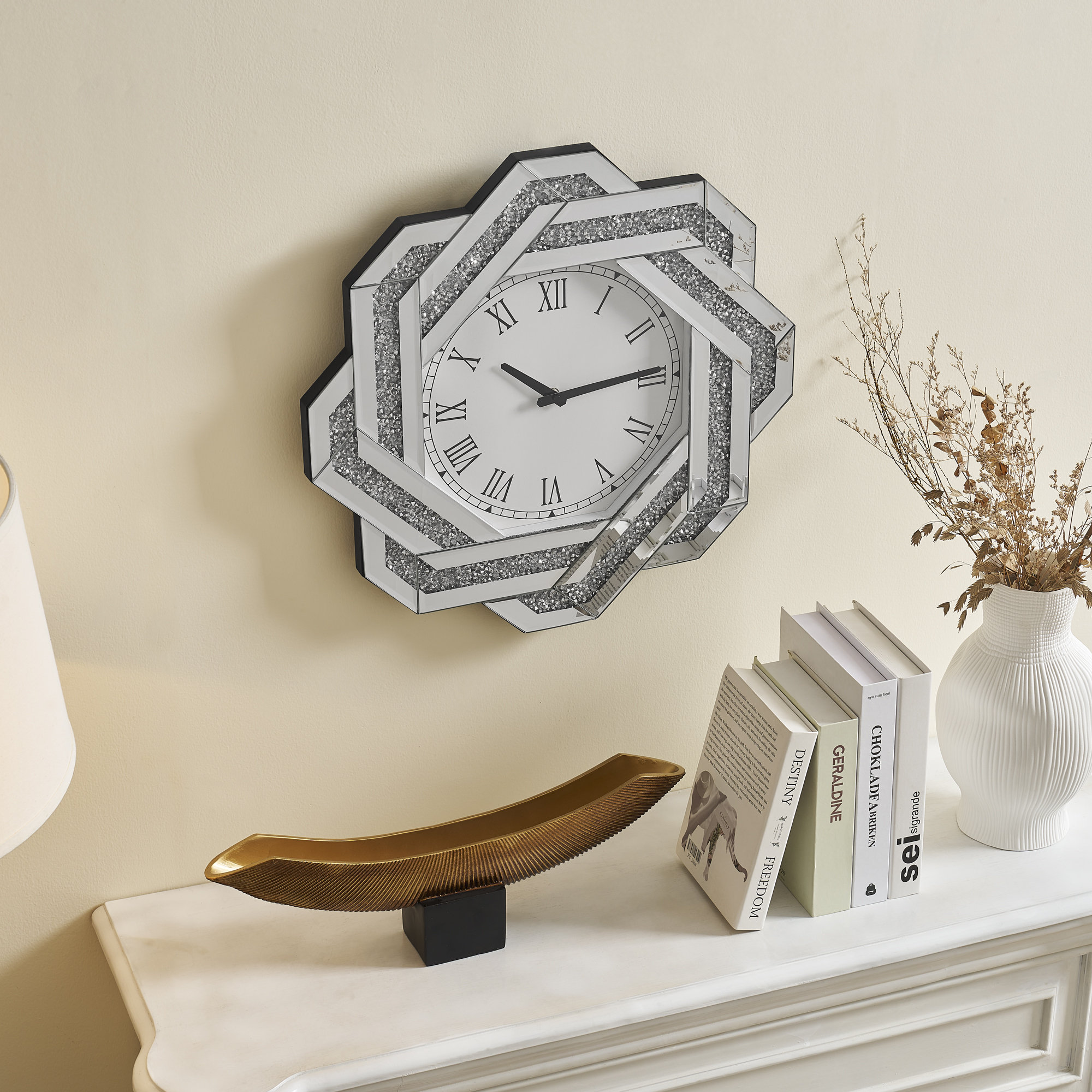 17 Stories 20" Large Wall Clock, Silver Mirrored Wall Clock With Roman ...