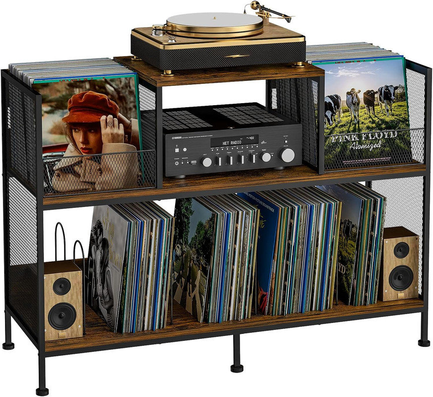 17 Stories Large Vintage Record Player Table with 4 Adjustable Dividers ...