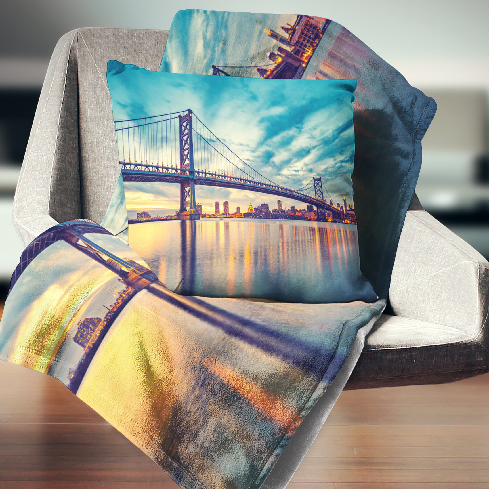 Design Art Ben Franklin Bridge in Philadelphia Cityscape Pillow | Wayfair