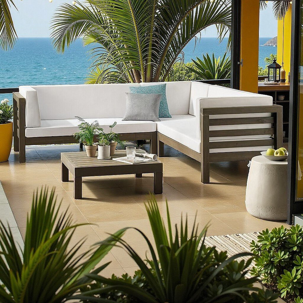 Latitude Run® Acacia Wood Outdoor Sectional Sofa Set | Weather ...