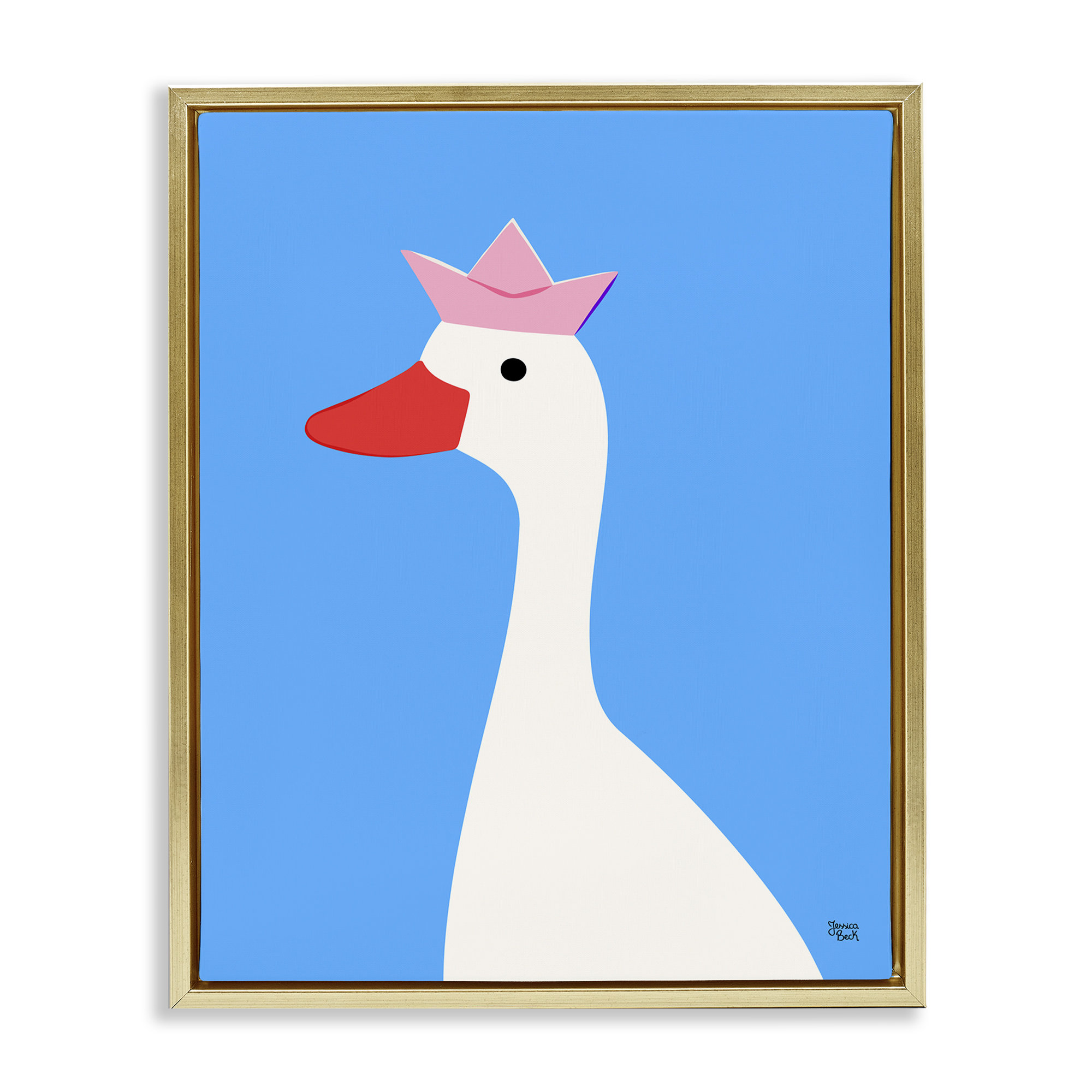 Trinx Crowned Goose on Blue Framed Floater Canvas Wall Art by Jessica ...