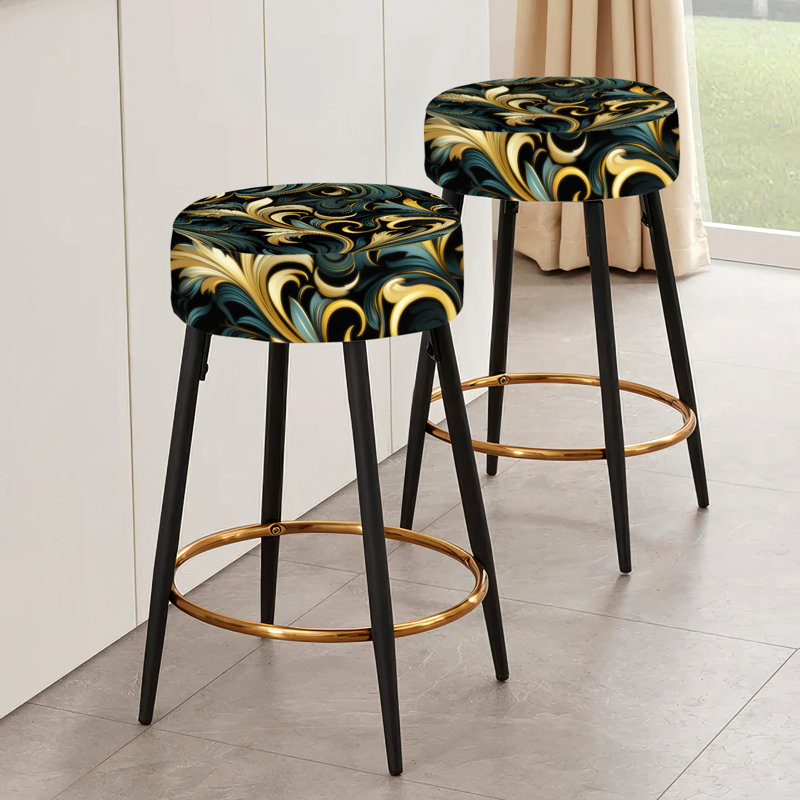 Design Art Gold And Blue Luxury Damask Symphony IV - Damask Bar Stools ...