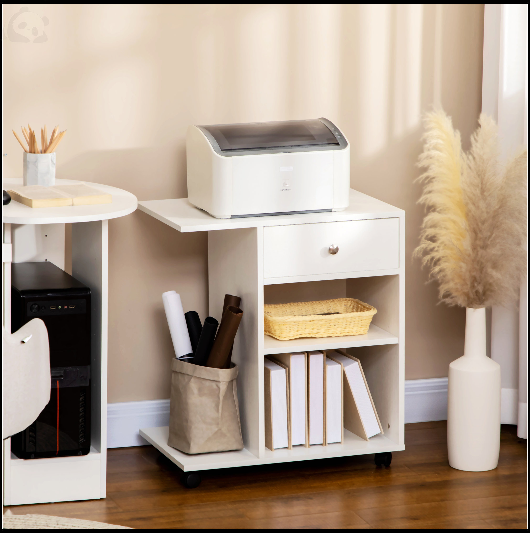 Ebern Designs Mobile Printer Stand,Office Cabinet With Wheels and ...