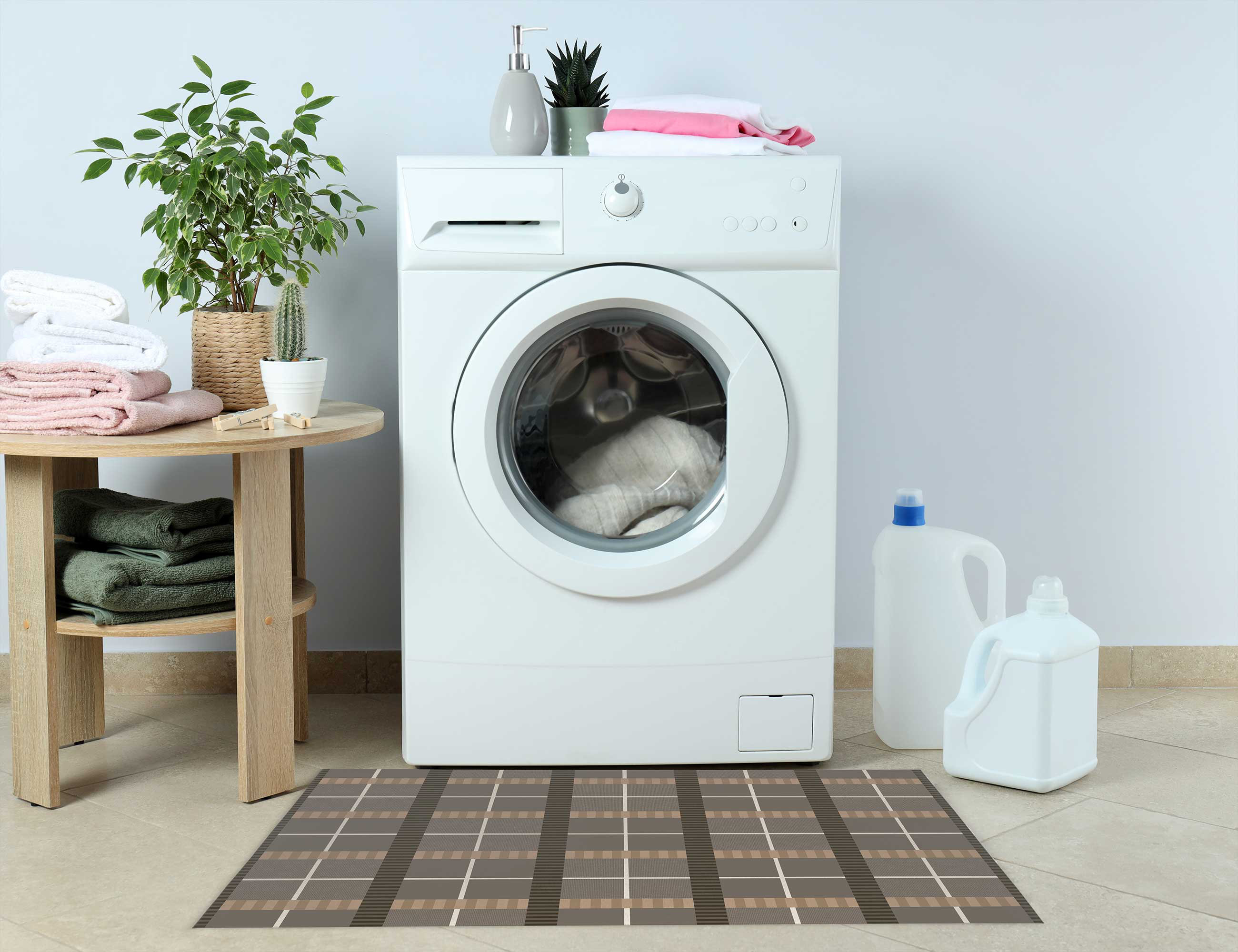Gracie Oaks Sibylla Plaid Polyester Laundry Mat in Brown/Gray/Green ...