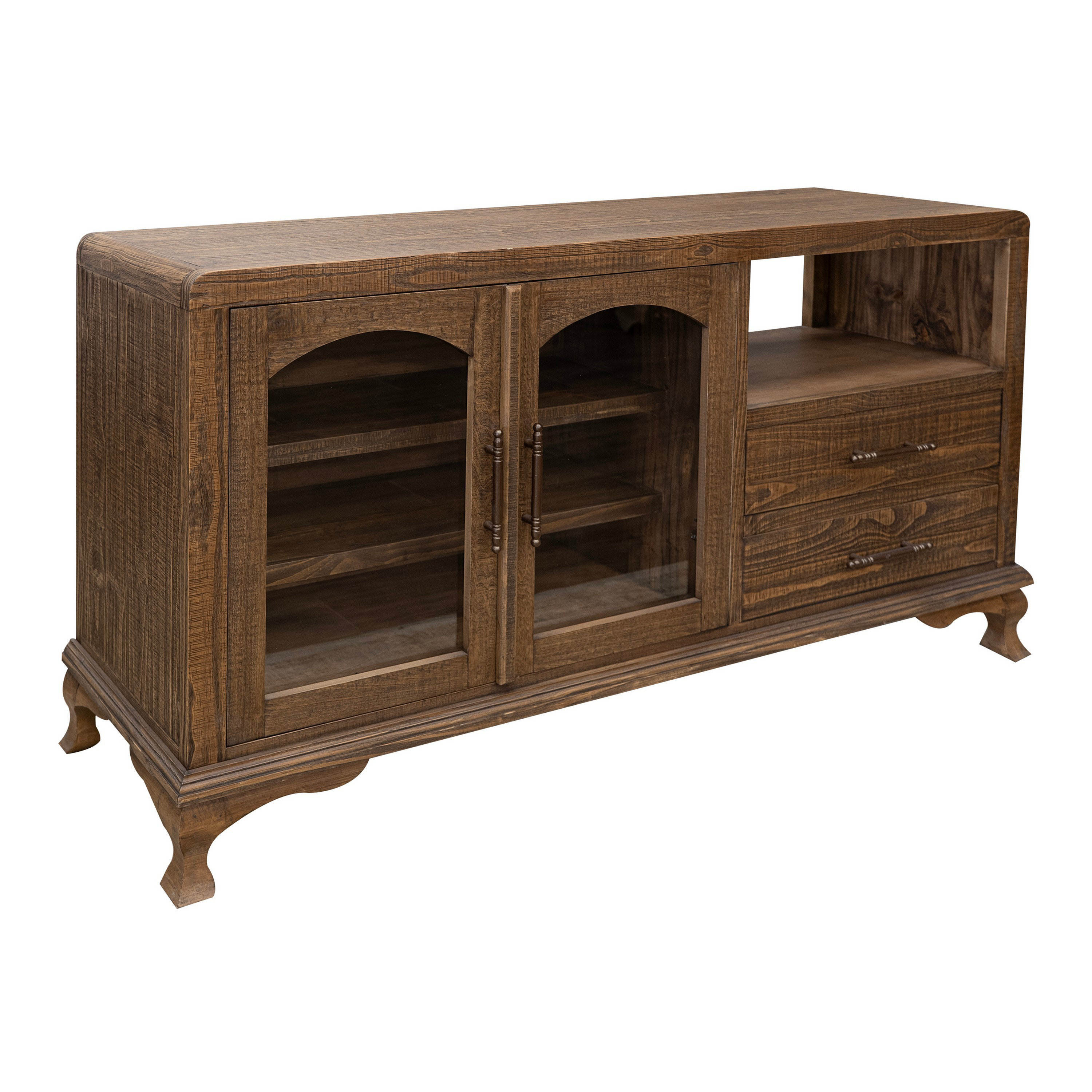 Benjara Lete 72 Inch Sideboard Console, 2 Glass Doors, Drawers, Brown ...