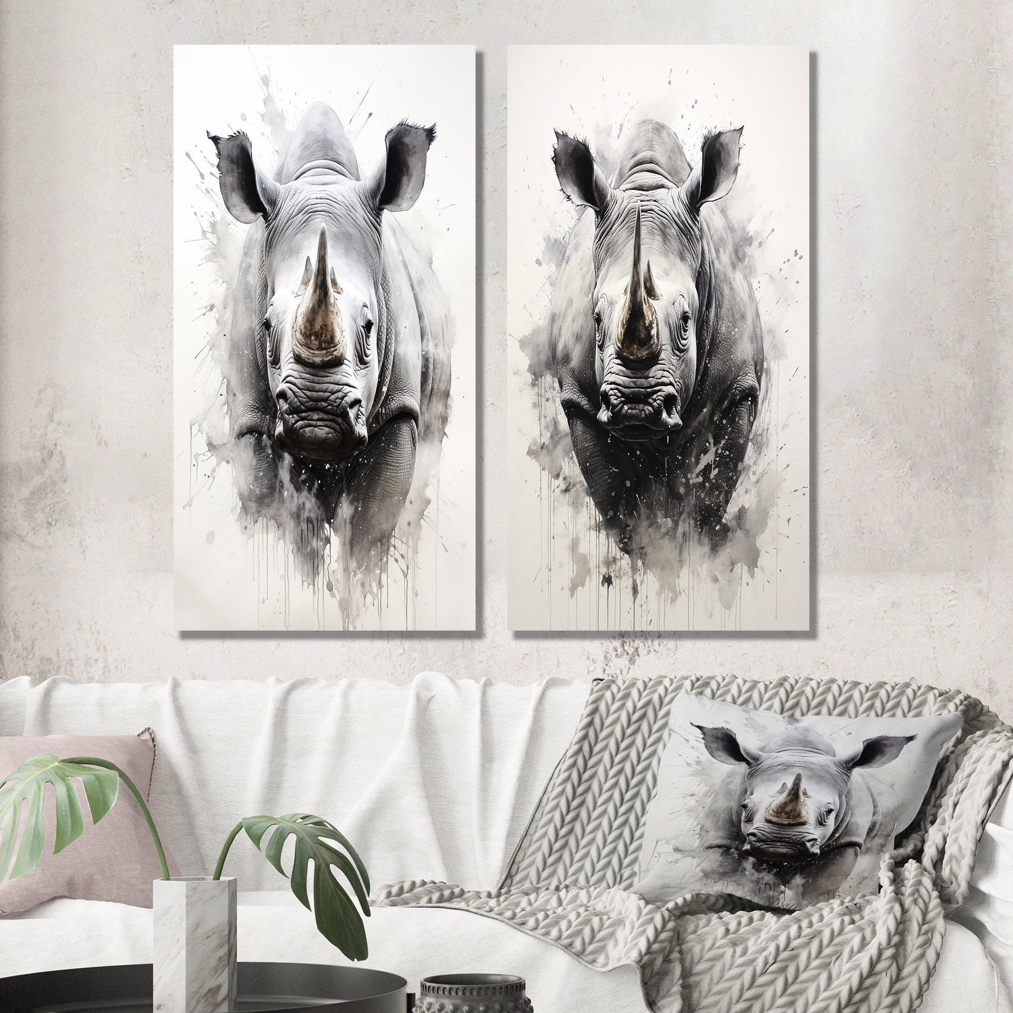 17 Stories Mighty Stampede Rhinoceros - Rhinoceros Canvas Prints Set Of ...