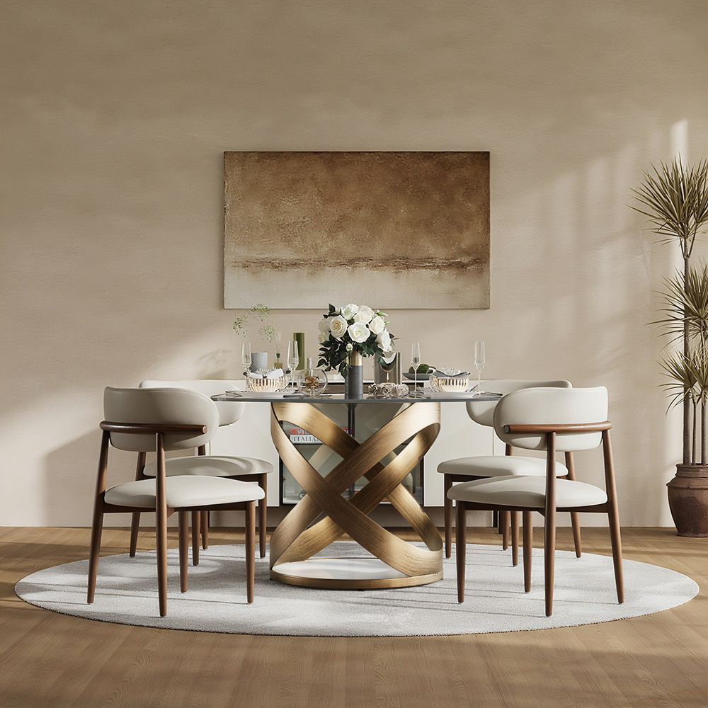 Orren Ellis Maxwell Modern Round Dining Table with Pedestal Base ...