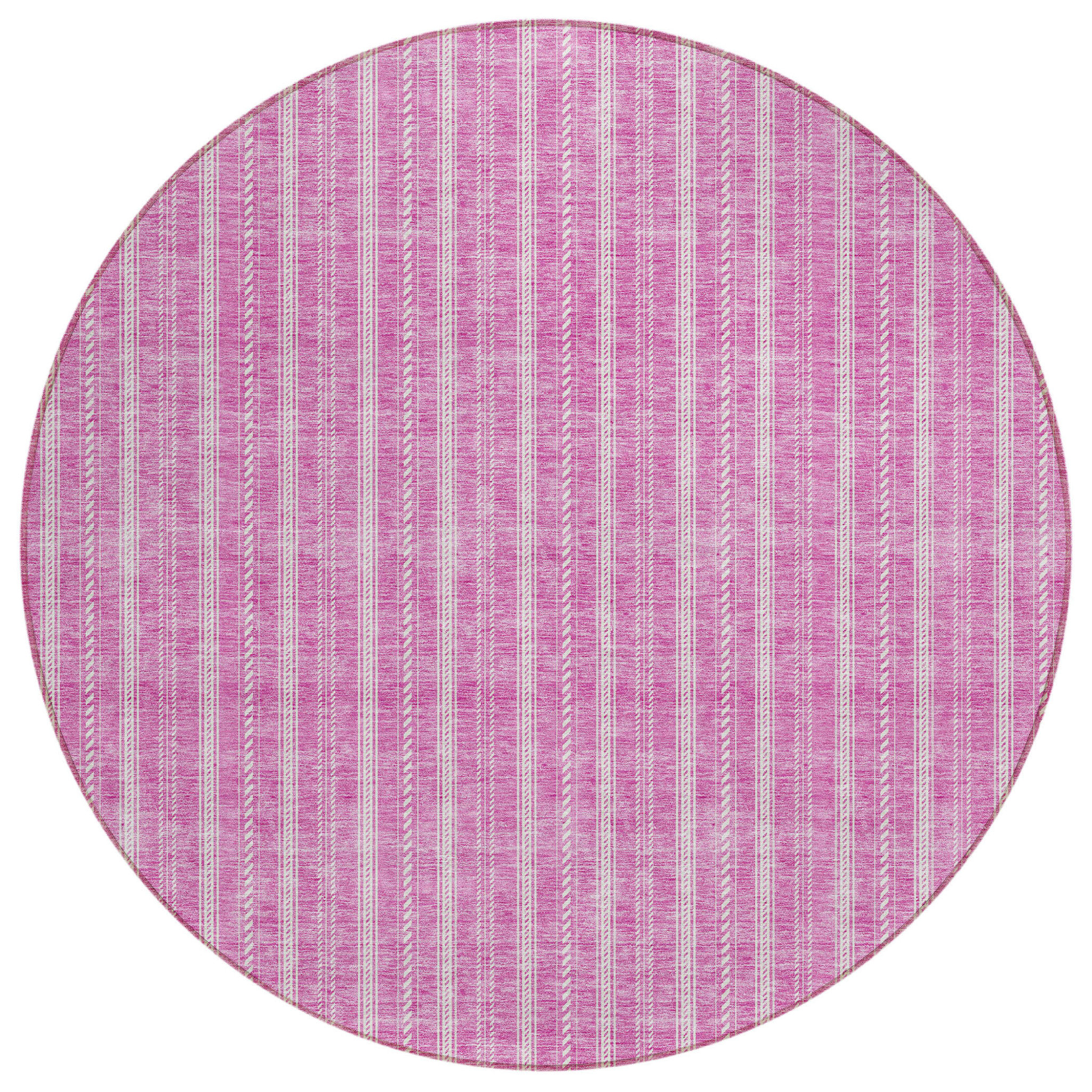 HomeRoots 8' Blush Round Striped Washable Indoor Outdoor Area Rug | Wayfair