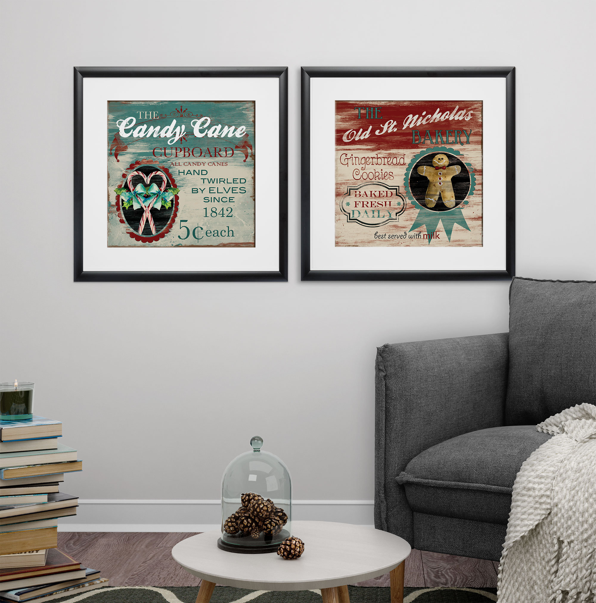The Holiday Aisle® 'Vintage Ad: Candy Canes' 2 Piece Framed Vintage ...