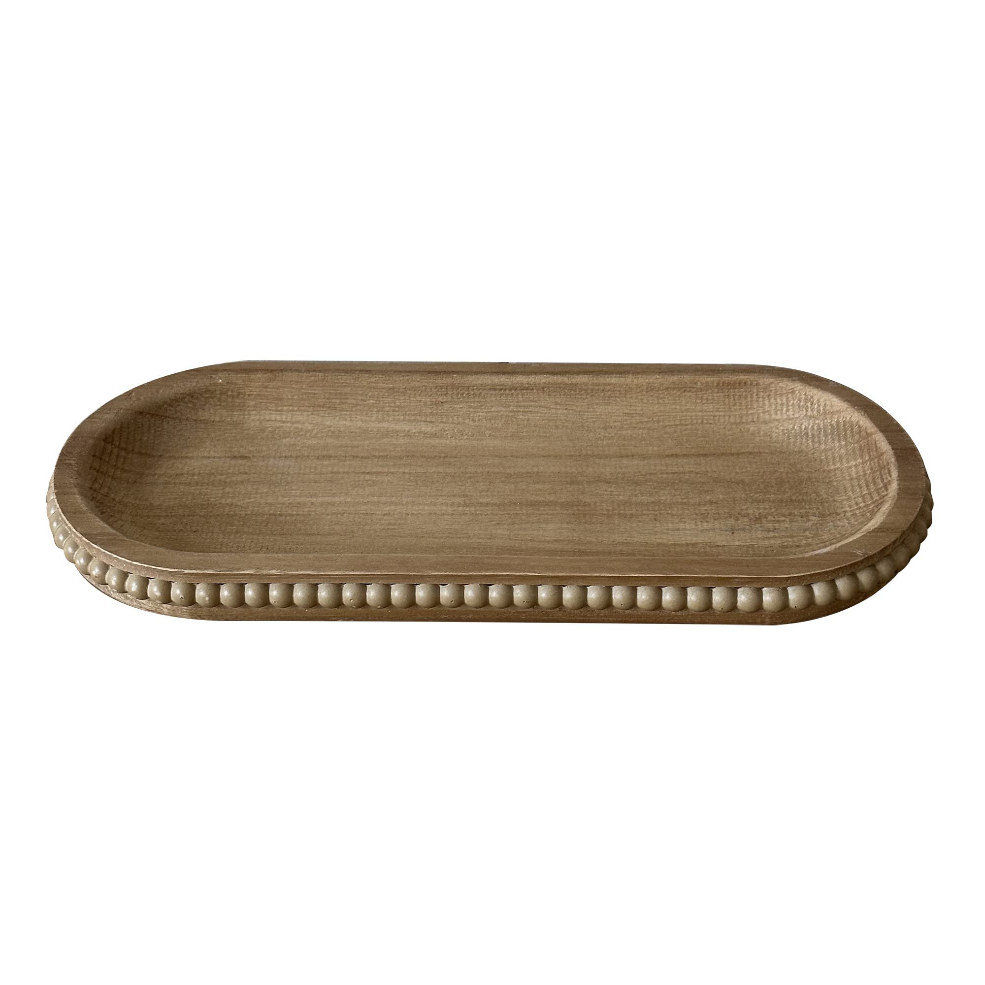 Dakota Fields Wooden Farmhouse Decorative Tray, Rustic Style Beaded ...