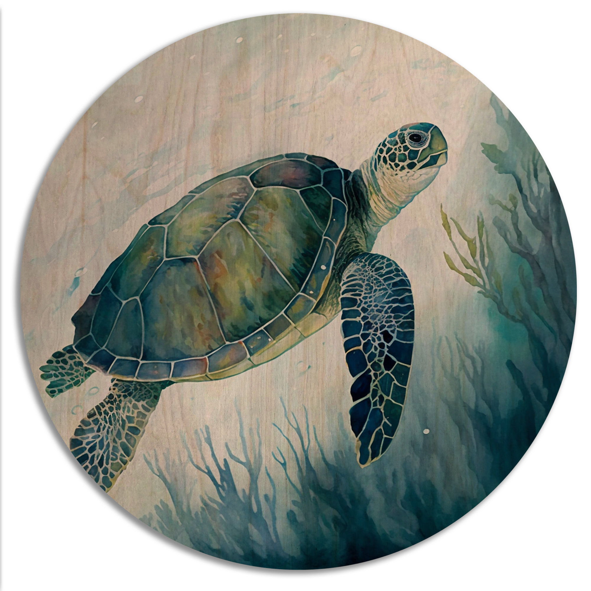 Bay Isle Home™ Watercolor Turtle Swimming III - Animals Turtle Wood ...
