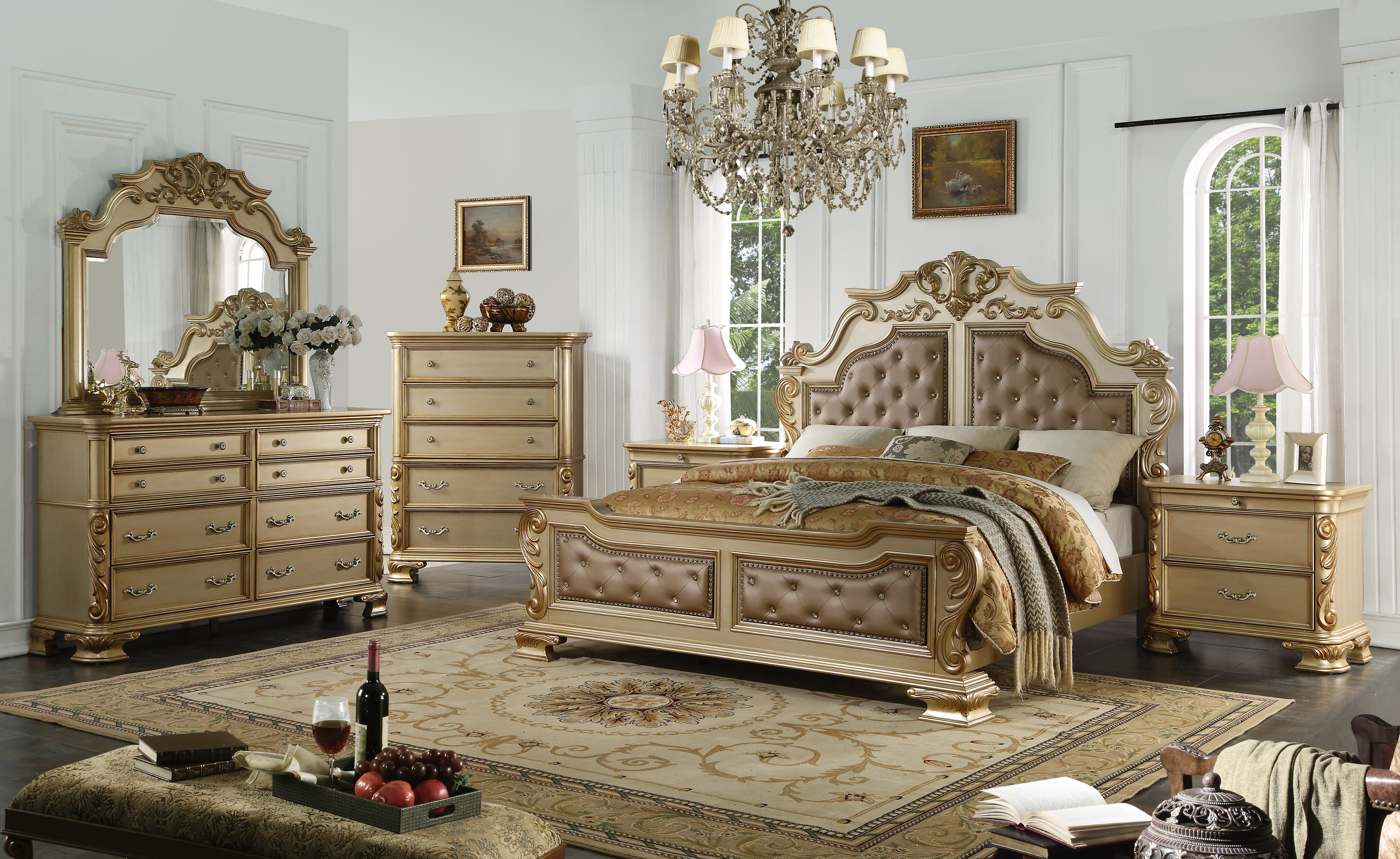 Rosdorf Park Lurlean Gold Tufted Upholstered Bedroom Set | Wayfair