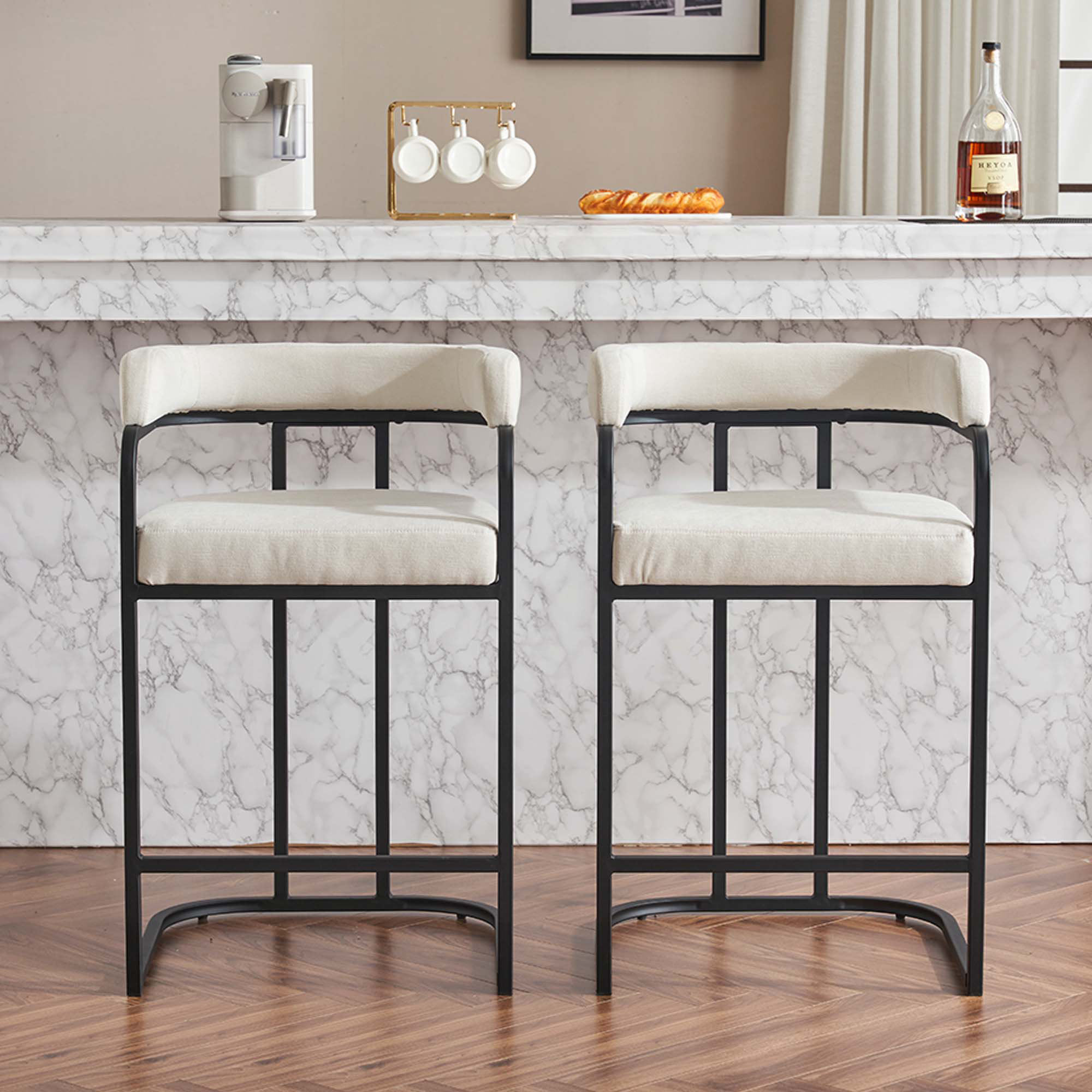 Latitude Run® Chenille Upholstery Bar Stools | Wayfair