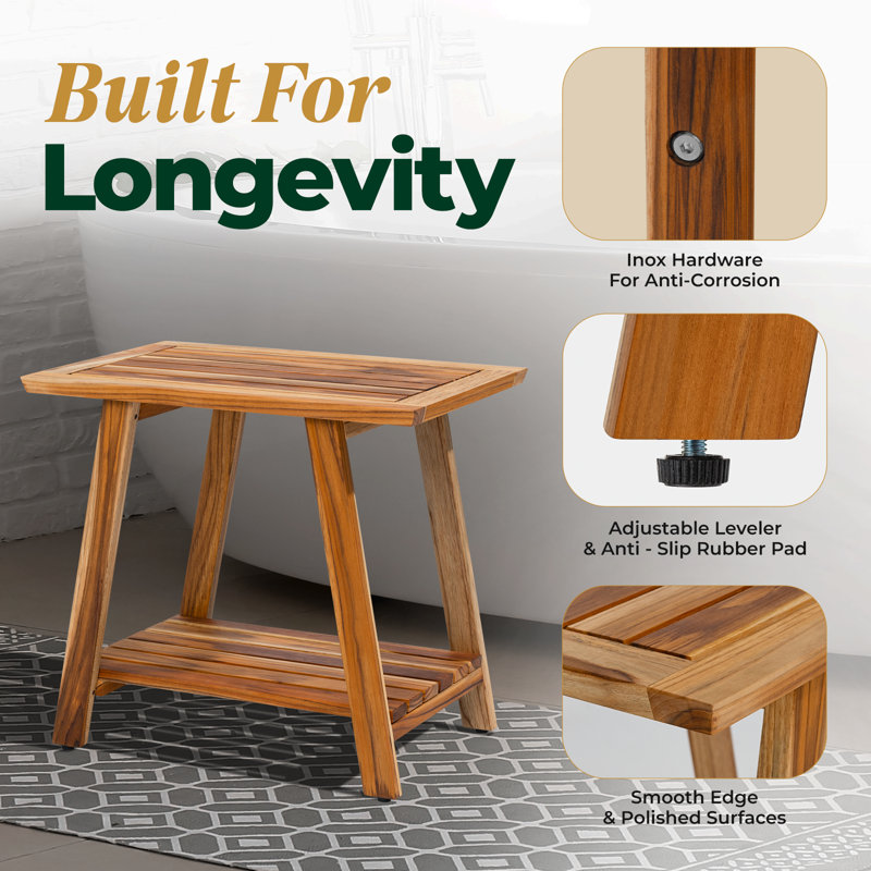 Ebern Designs Raylynne 2-Tier Solid Teak Wood Freestanding Bathroom ...