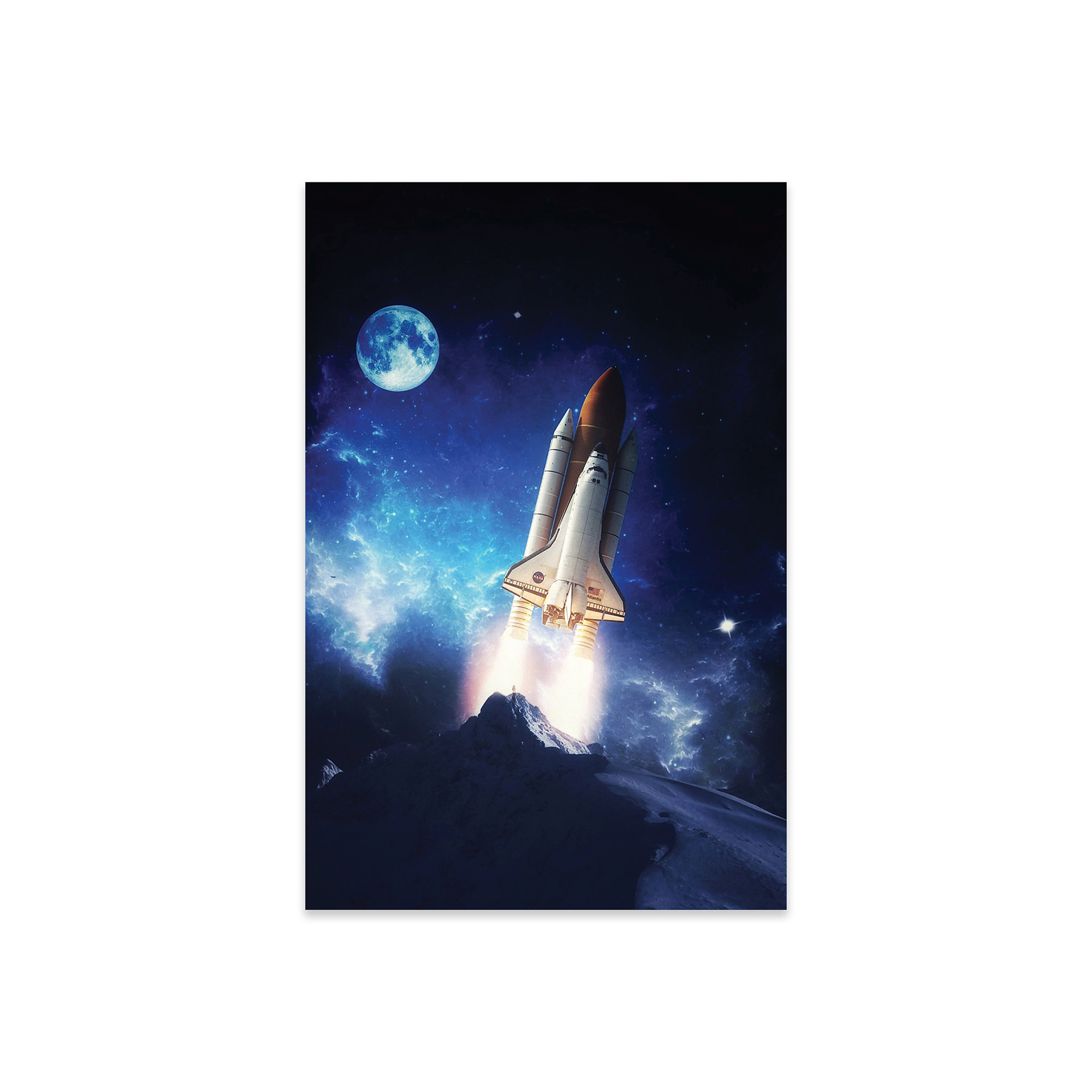 17 Stories Secret Mountain Rocket Launch In Front Off Full Moon Print ...