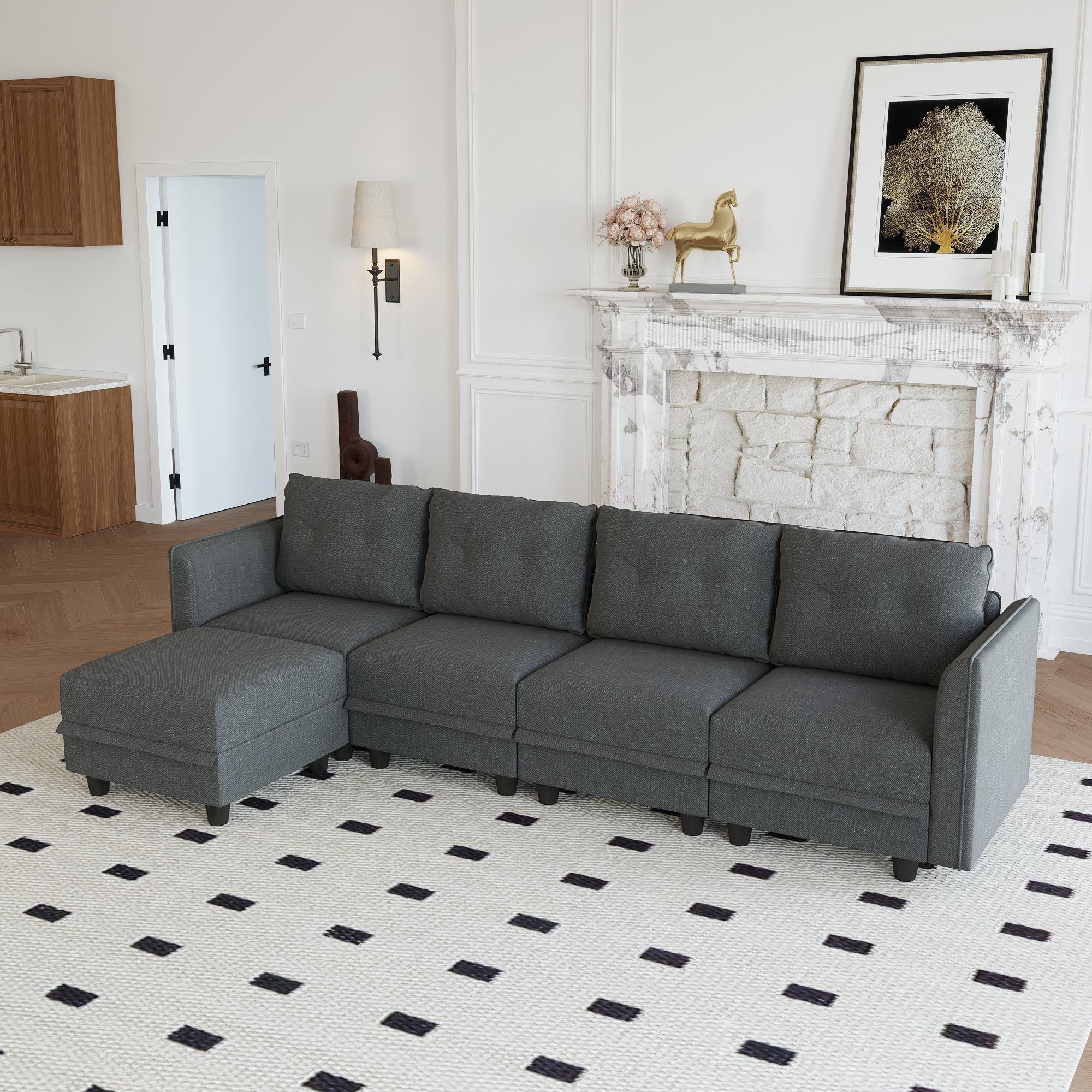 Latitude Run® Tomario 5- Piece Upholstered L-Shaped Modular Sectional ...