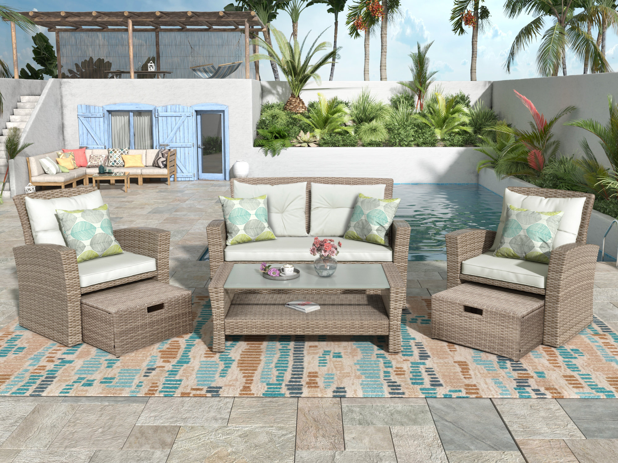 NFusion Ravello Contemporary 4-Piece Outdoor HDPE Wicker Conversation ...