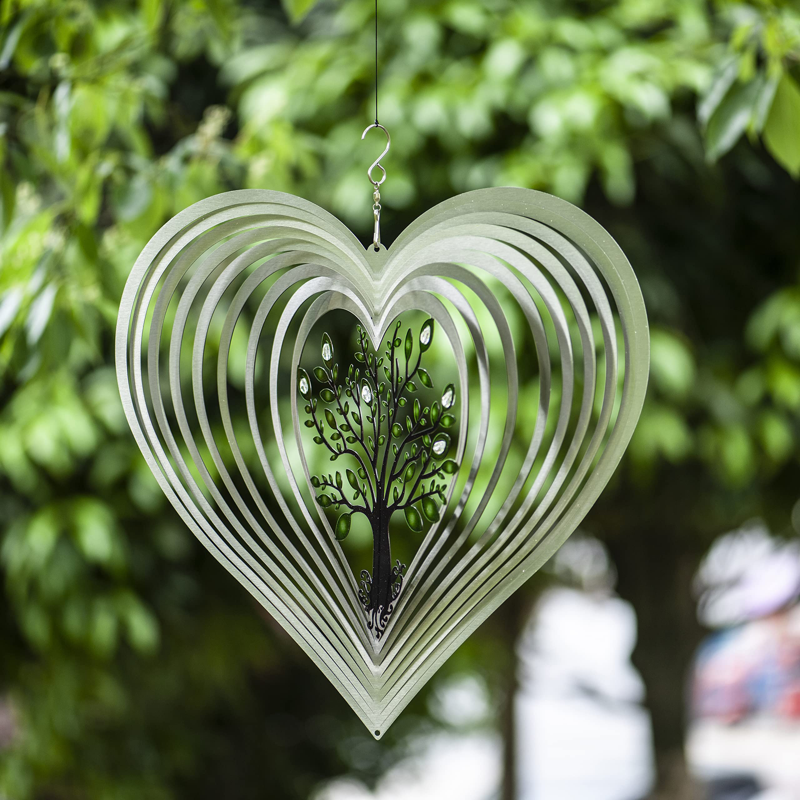 Mercer41 Silver Heart Wind Spinner For Yard And Garden With Crystals ...