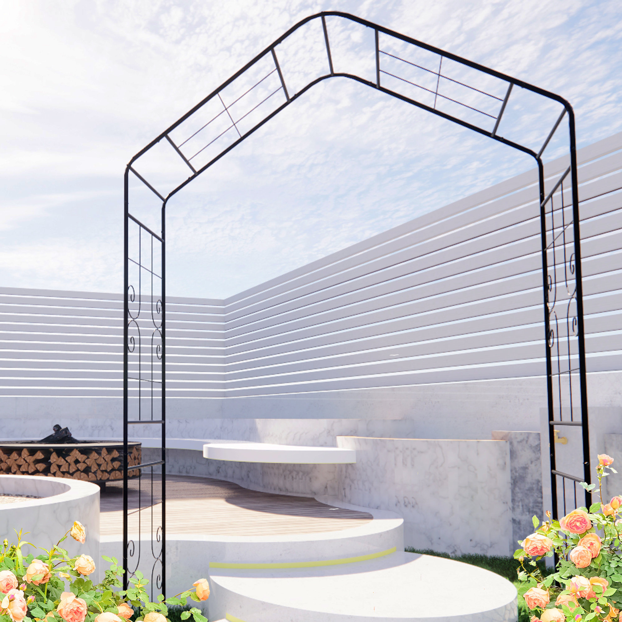 Winston Porter 94.5''H Metal Garden Arch, Outdoor Arch Trellis ...