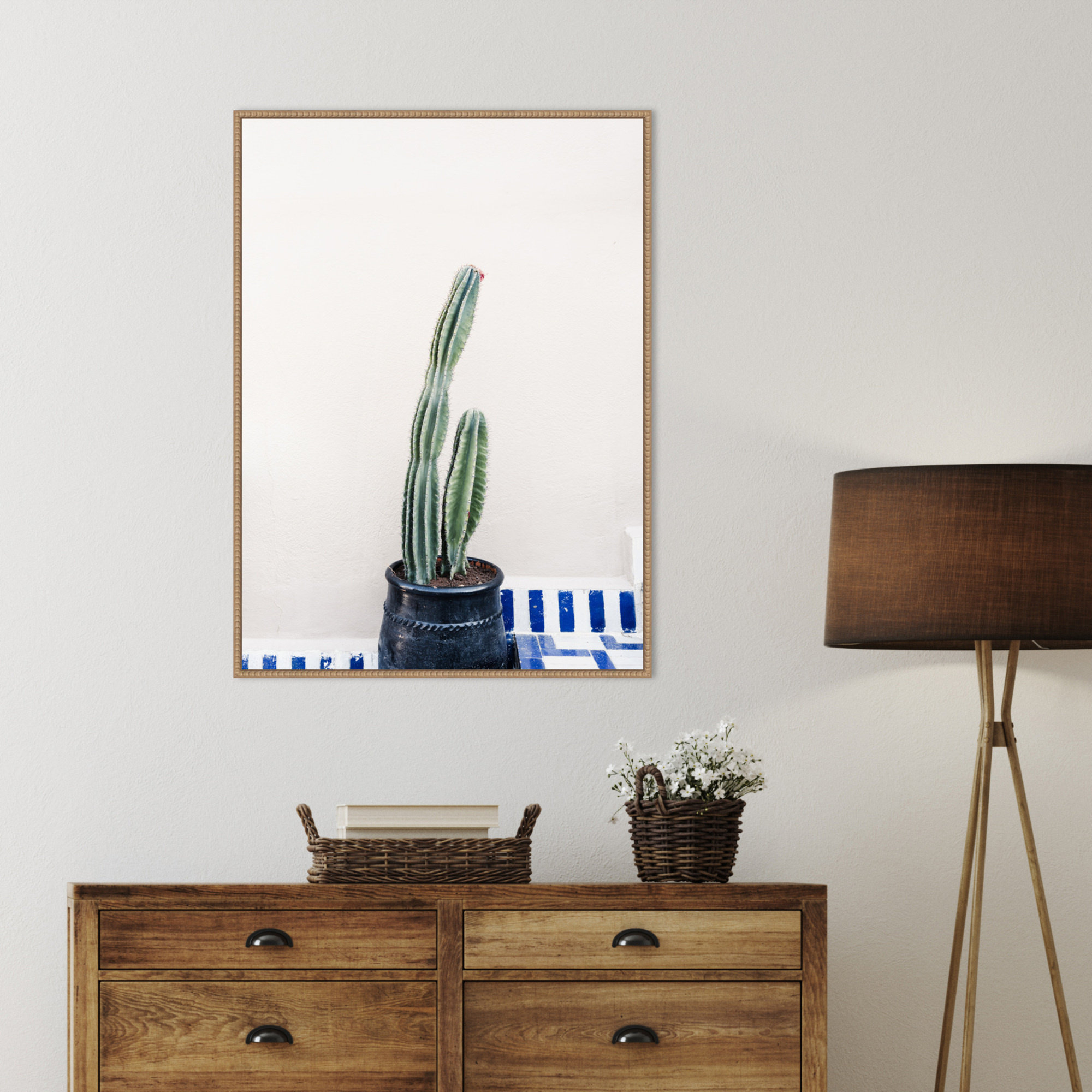Ebern Designs cactus and pottery in Morocco by Khinvasara Framed Canvas Wall Art Print | Wayfair