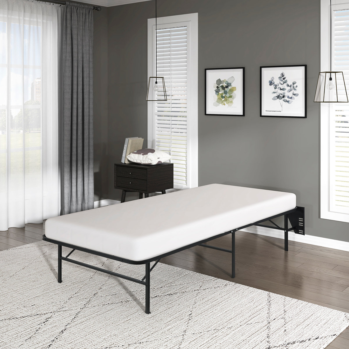 Alwyn Home Metal Platform Foldable Bed Frame Size, Toolless High ...