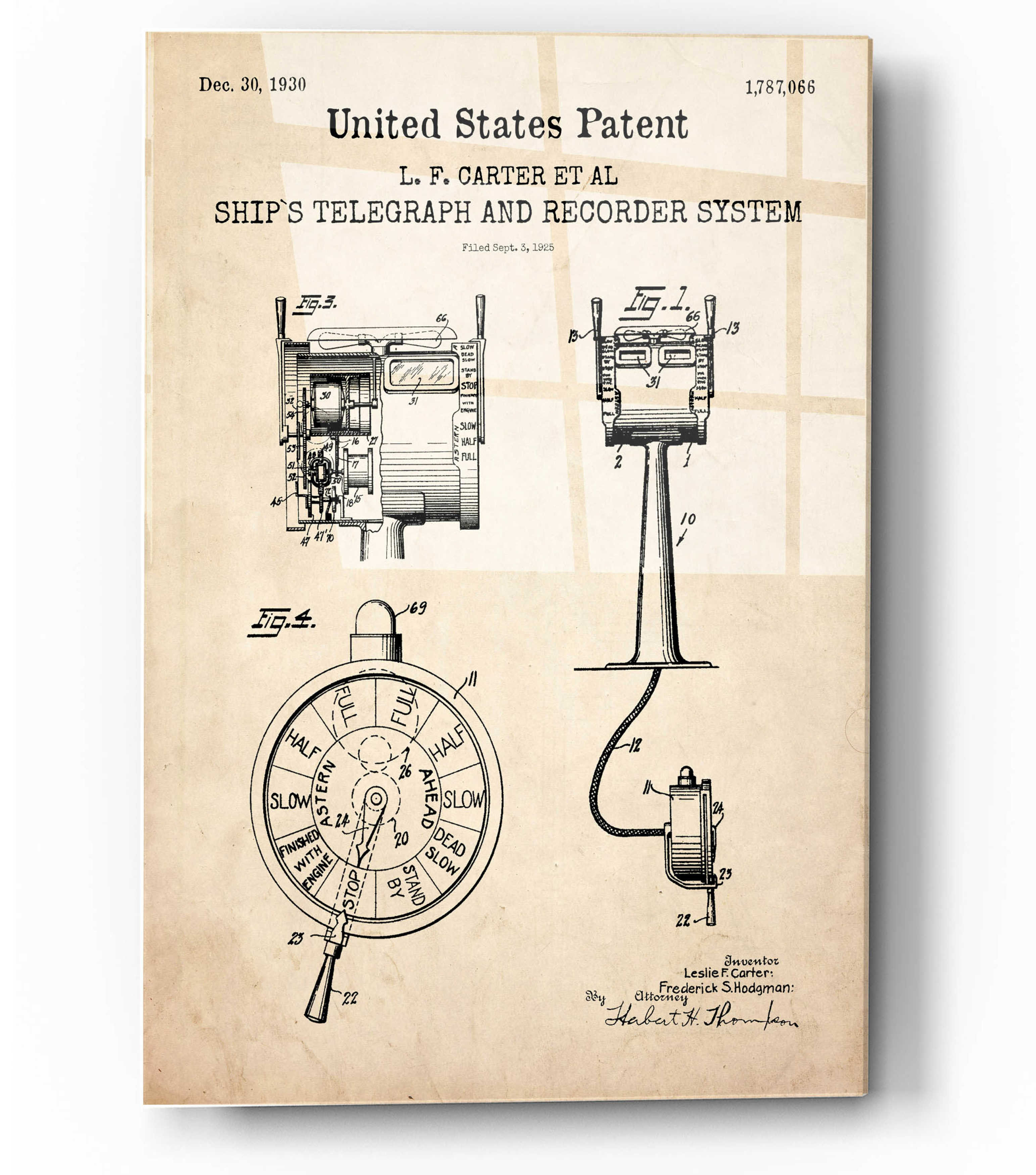 Williston Forge 'Ship's Telegraph And Record System Blueprint Patent ...