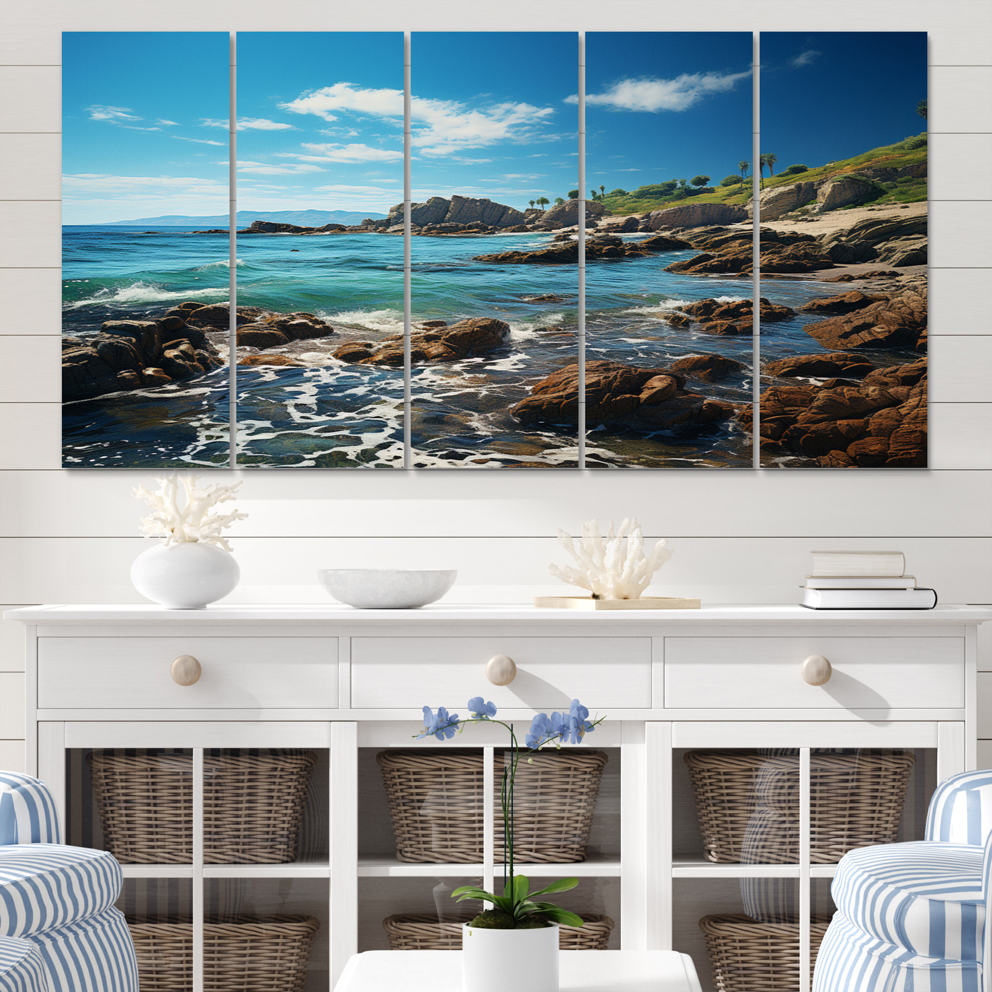 Dovecove Rocky Beach Rocky Horizon I - Nautical & Beach Canvas Print ...