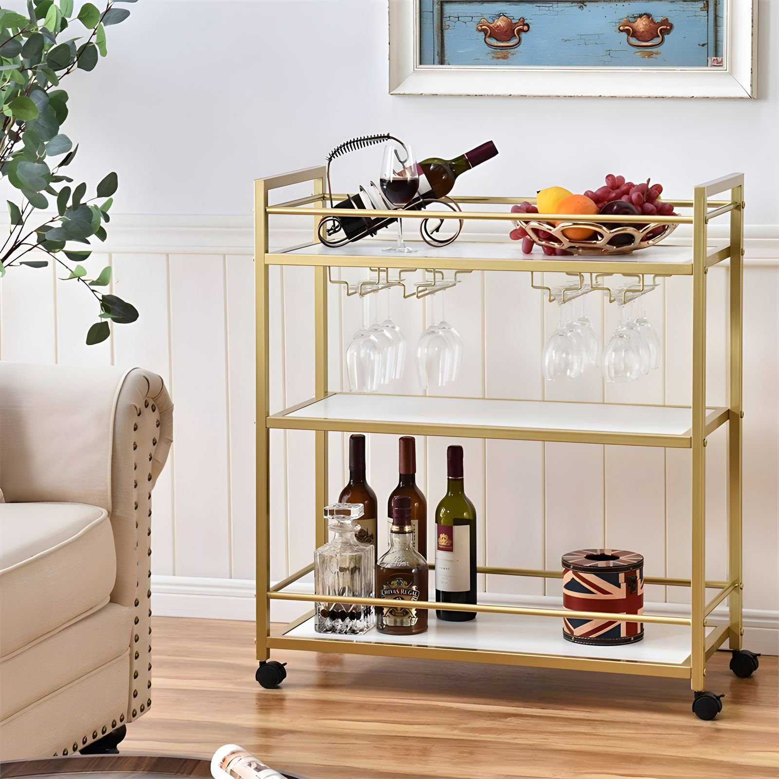 Everly Quinn Bar Cart, Home Serving Cart With 3 Shelves, Wine Trolley ...