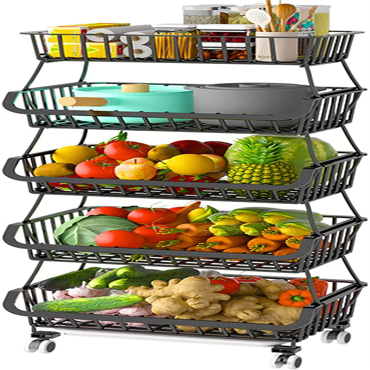 Rebrilliant 5 Tier Fruit Basket Stand, Fruit And Vegetable Storage Cart ...