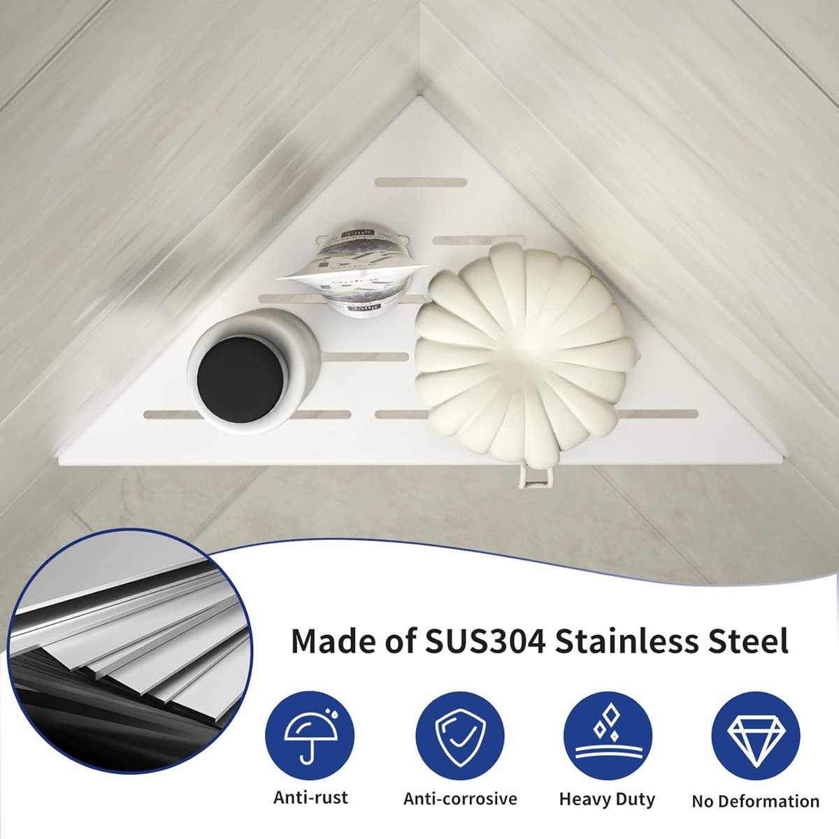 Orren Ellis 2-Pack 10" Corner Shower Shelf, 304 Stainless Steel ...