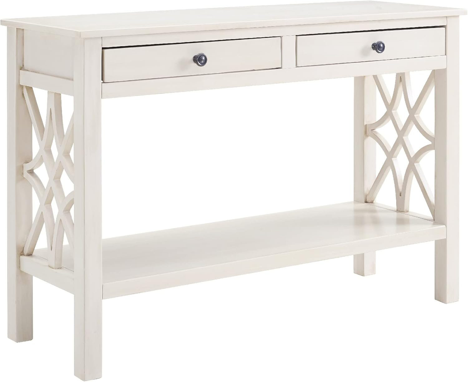 17 Stories 2 Drawer Wooden Console Table With Geometric Side Panels ...